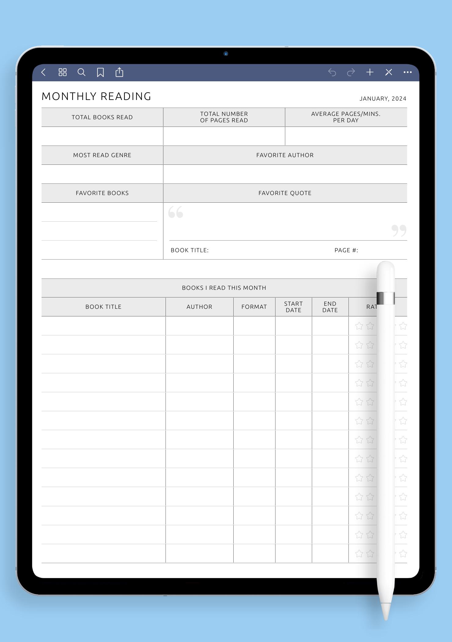 Download Printable Monthly Reading PDF