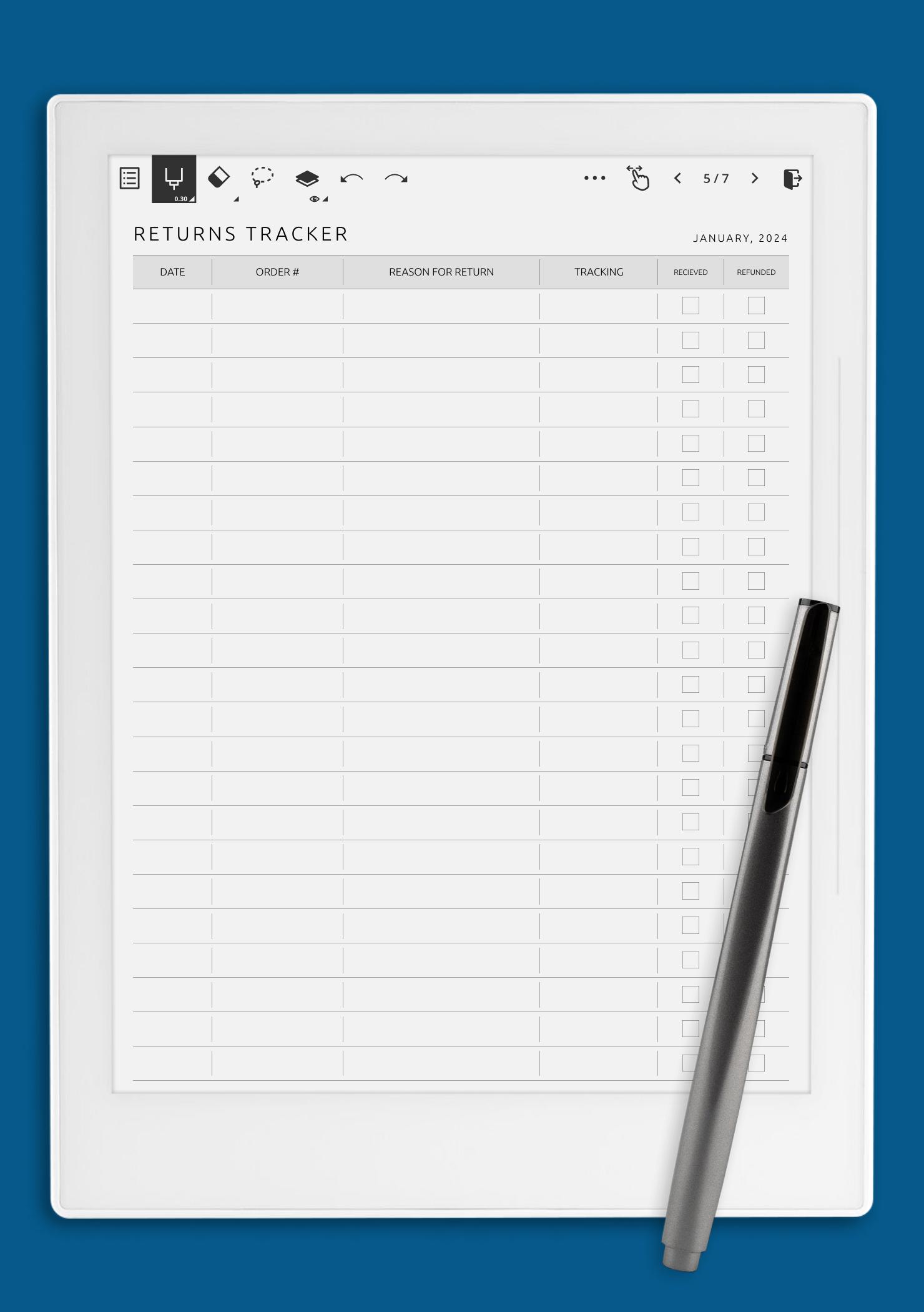 Download Printable Monthly Returns Tracker Template PDF