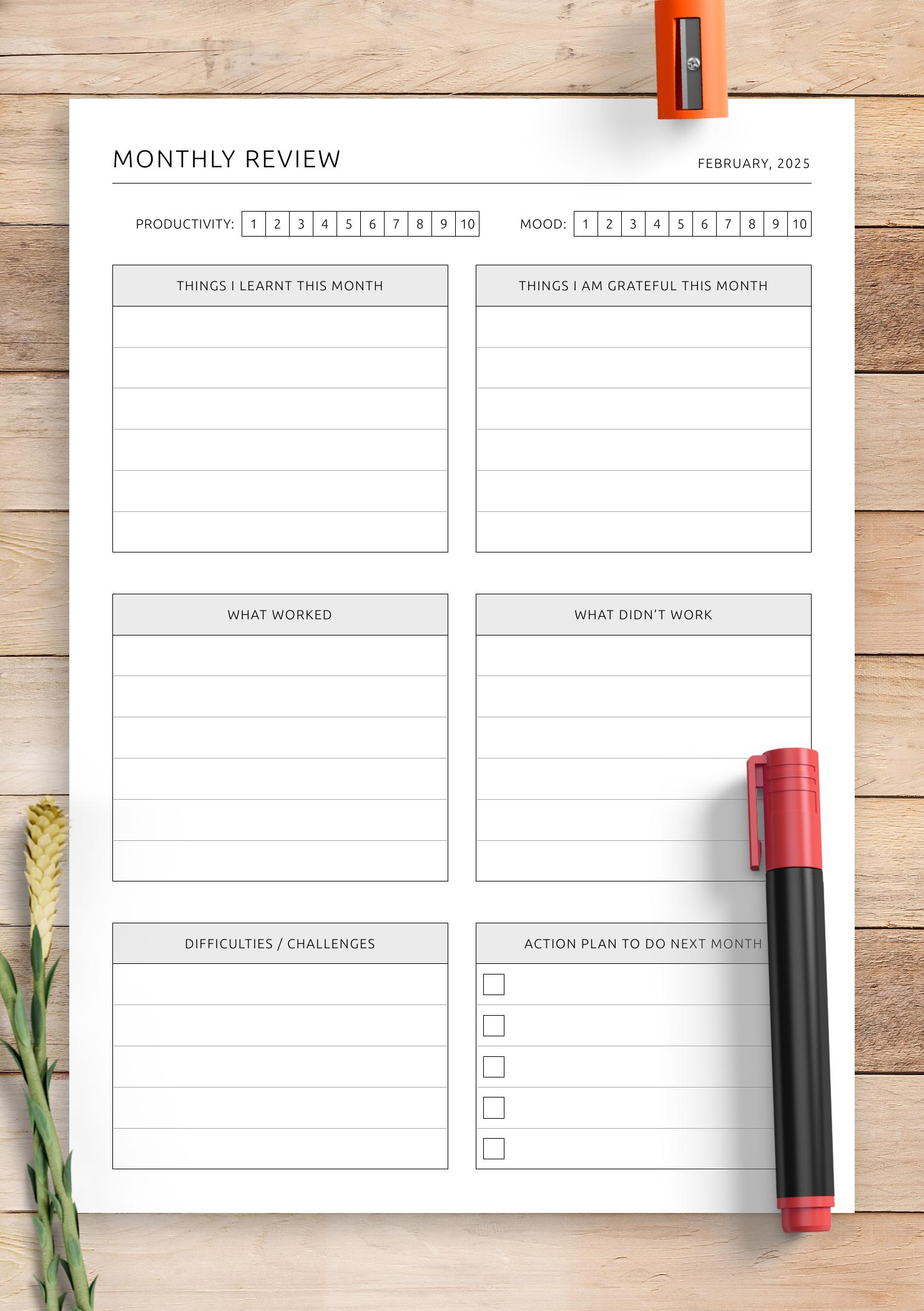 Download Printable Monthly Review PDF