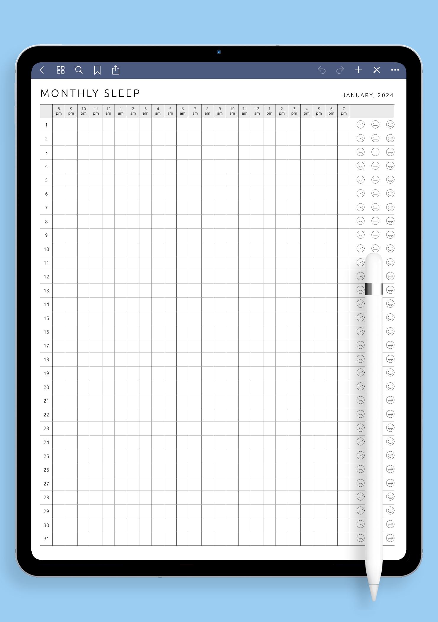 Download Printable Monthly Sleep Tracker Template PDF