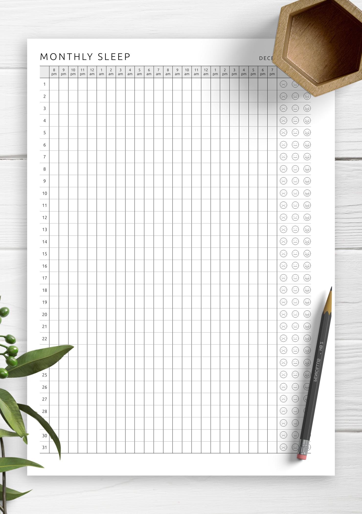 Download Printable Monthly Sleep Tracker Template PDF
