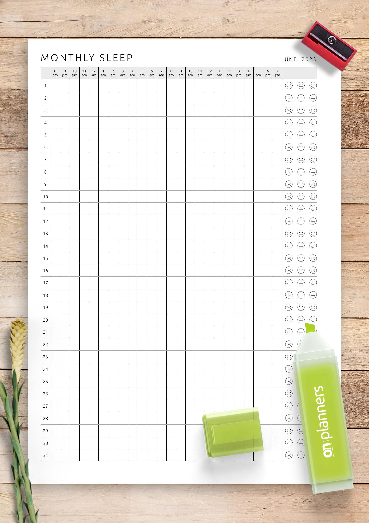 Download Printable Monthly Sleep Tracker Template PDF
