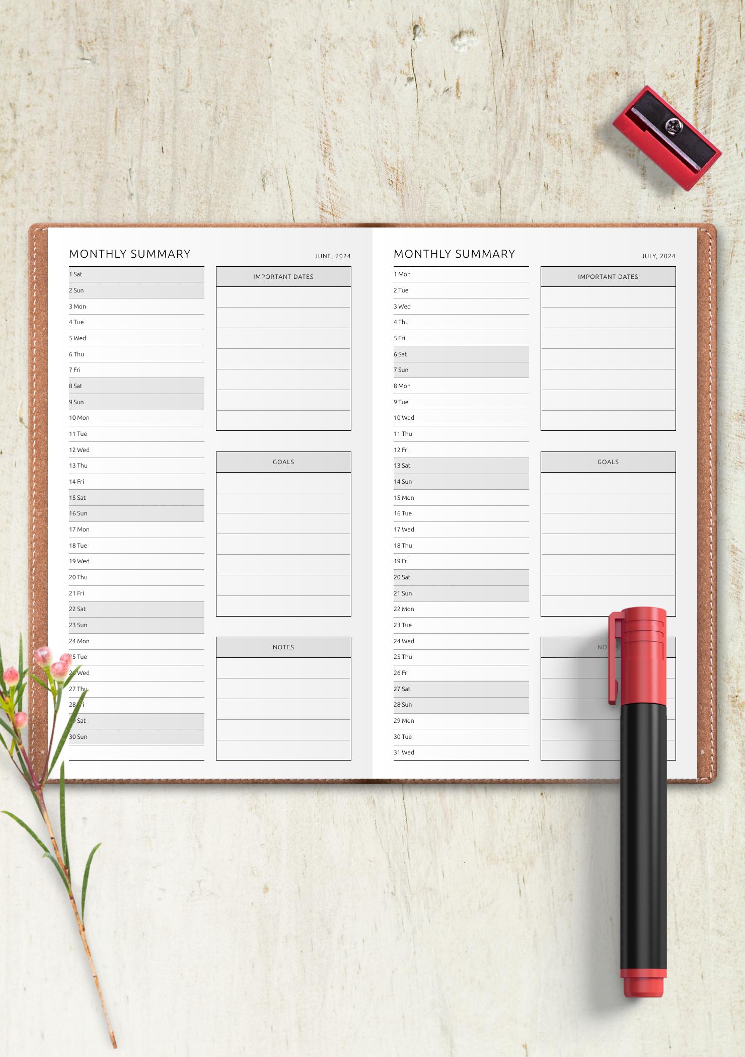Download Printable Monthly Summary PDF