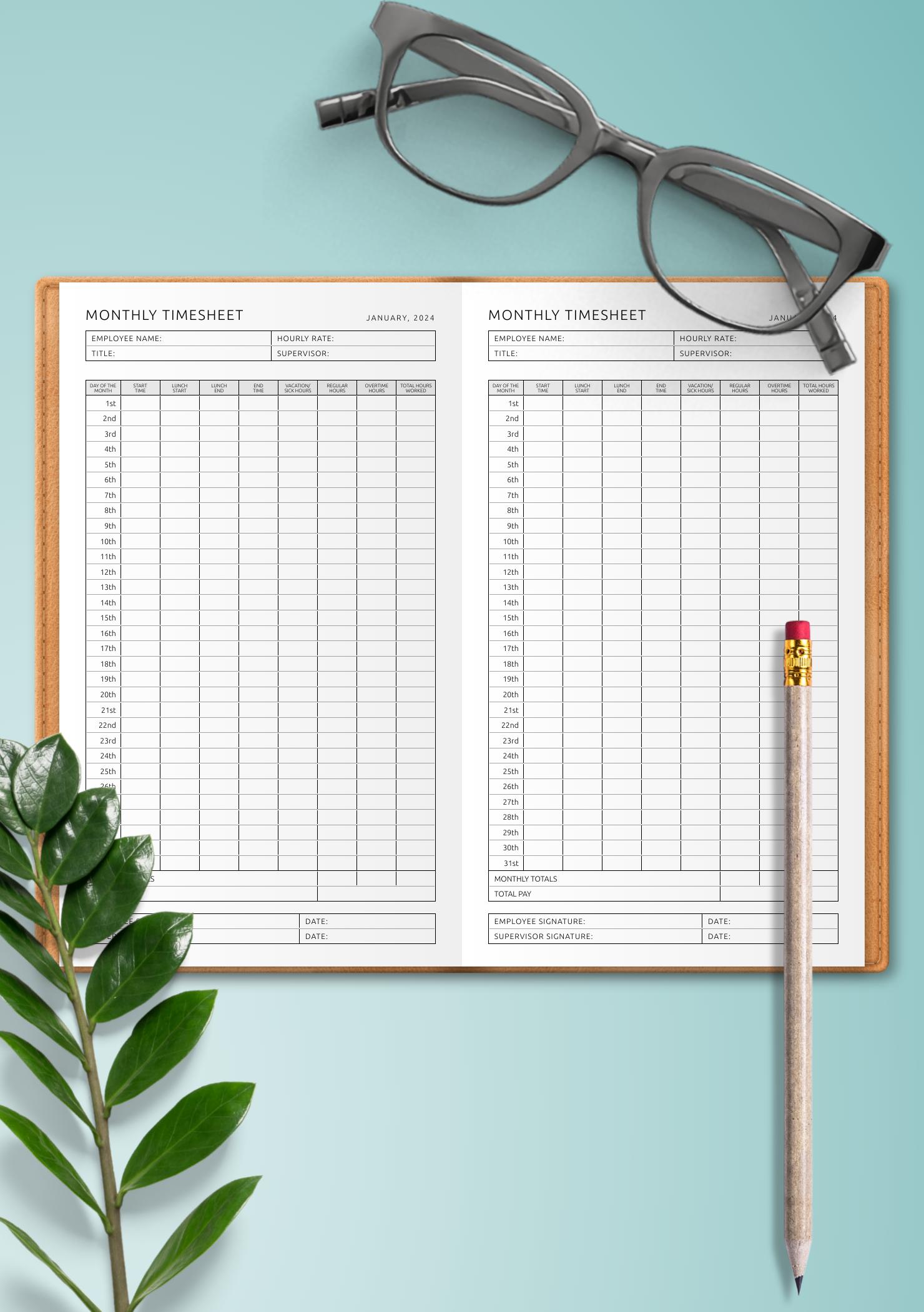 Download Printable Monthly Timesheet Template PDF