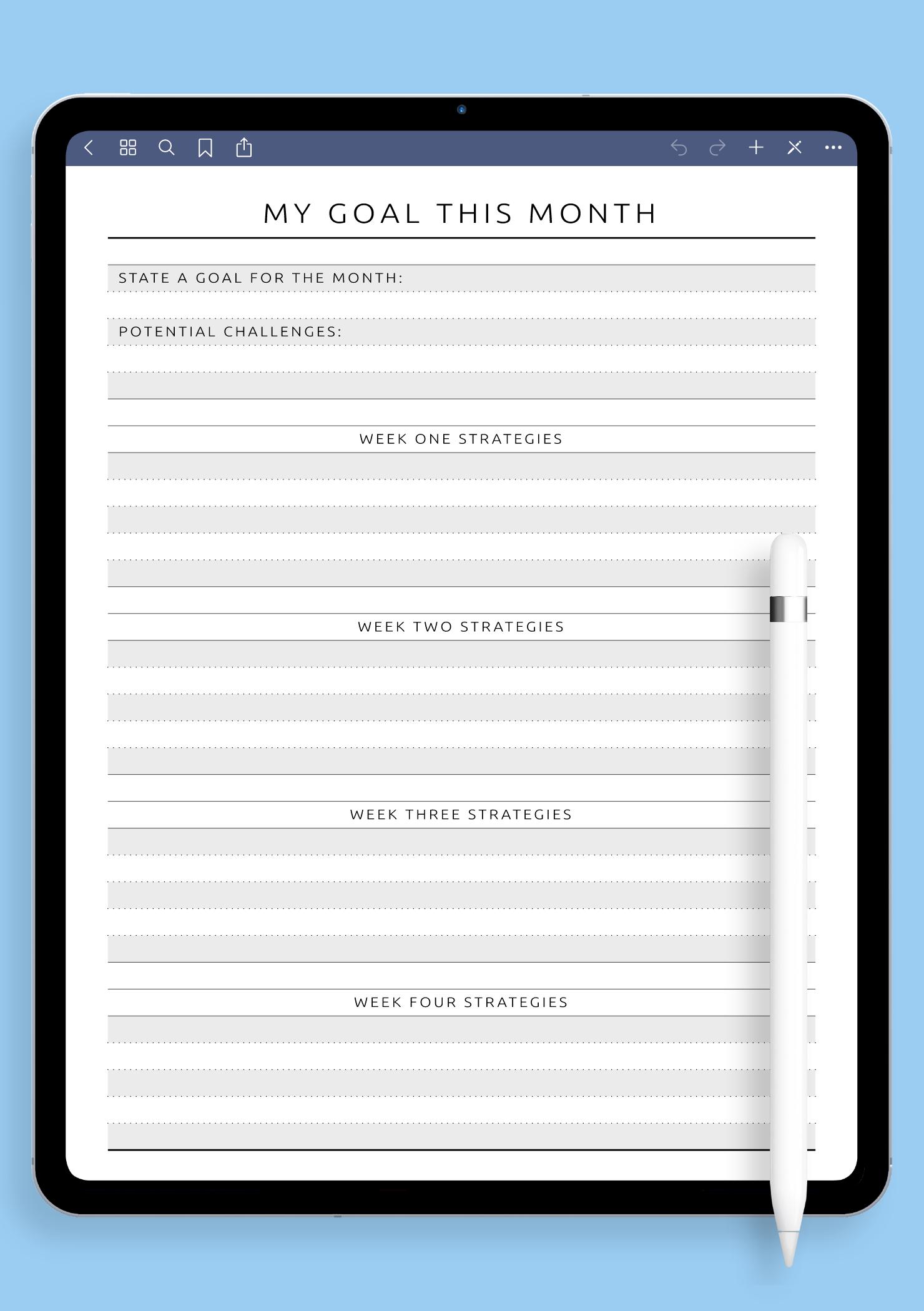 Download Printable My Goal This Month with Weekly Strategies PDF