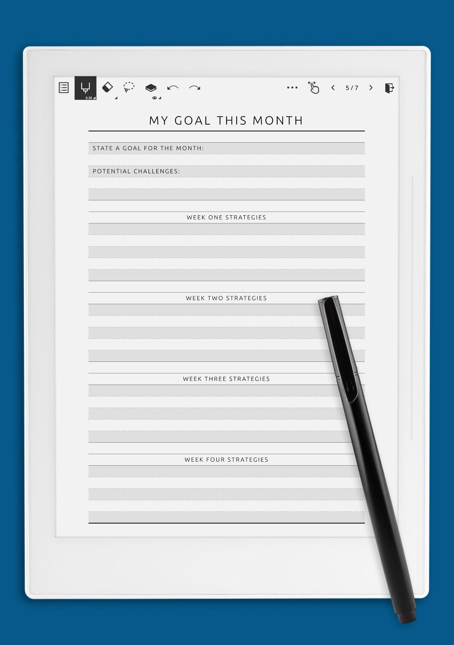 Download Printable My Goal This Month with Weekly Strategies PDF
