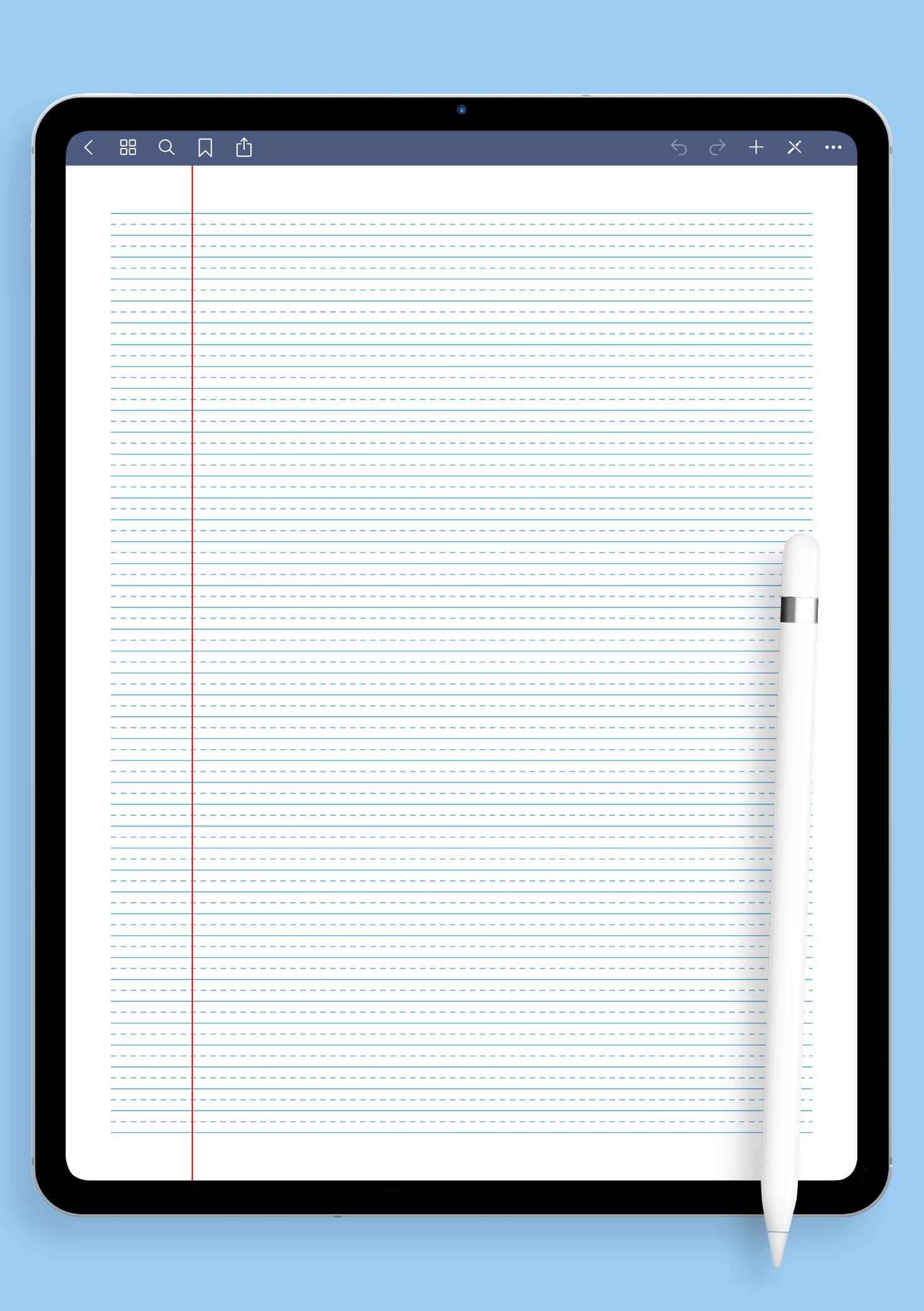 Download Printable Narrow Ruled with dashed center guide line - Blue ...