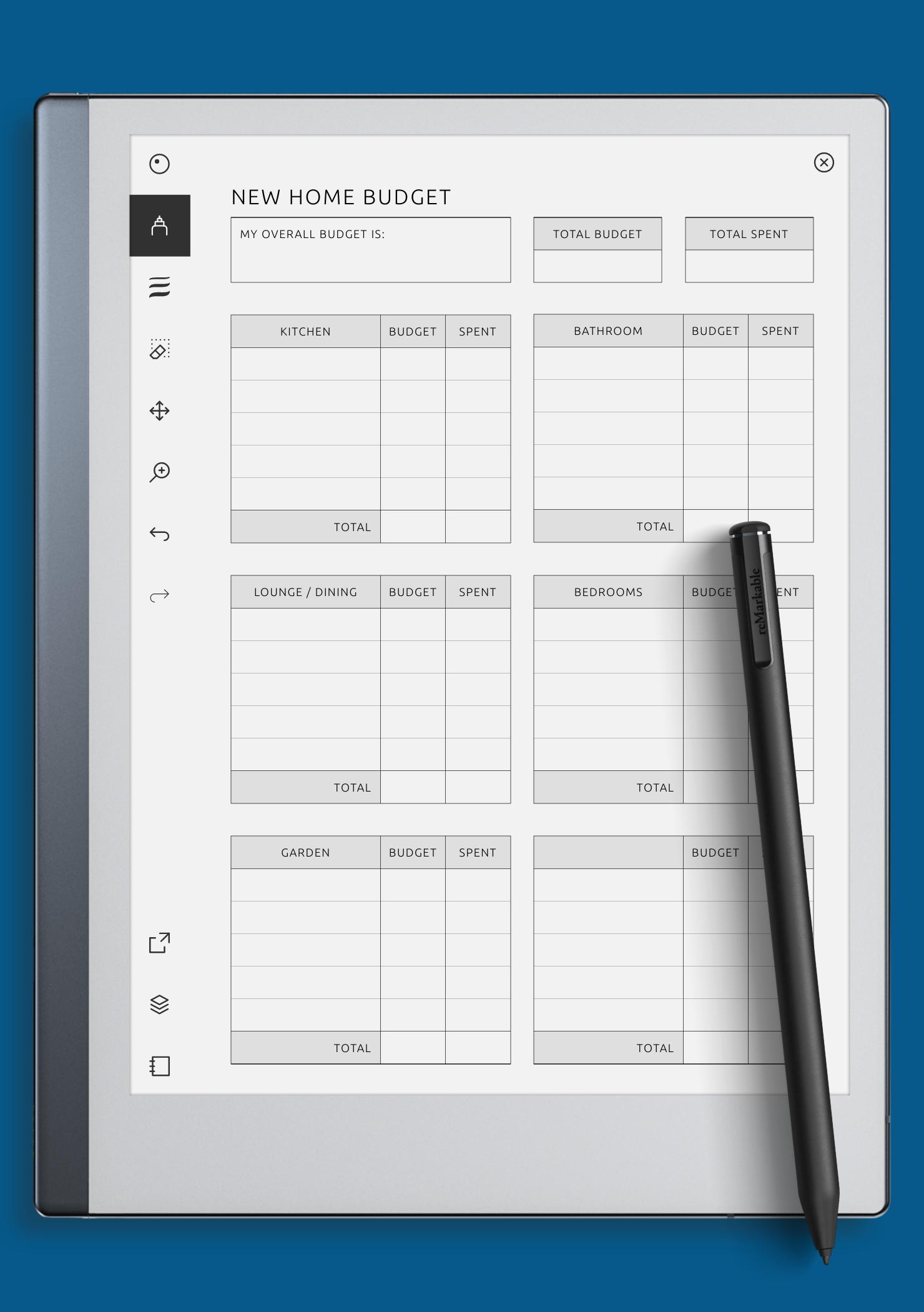 Printable and Digital New Home Budget Template - Get PDF for reMarkable ...