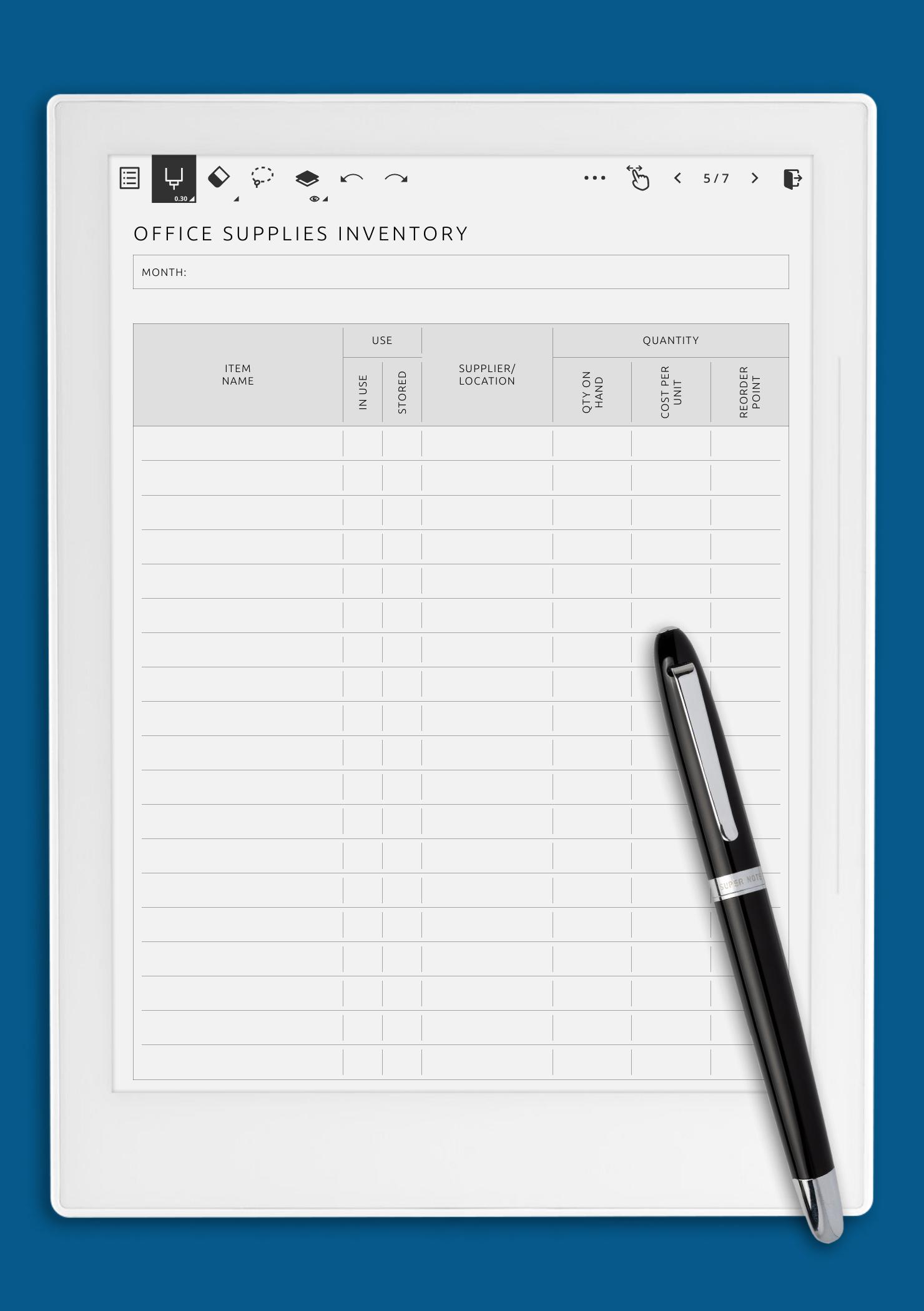 Download Printable Office Supplies Inventory Template PDF