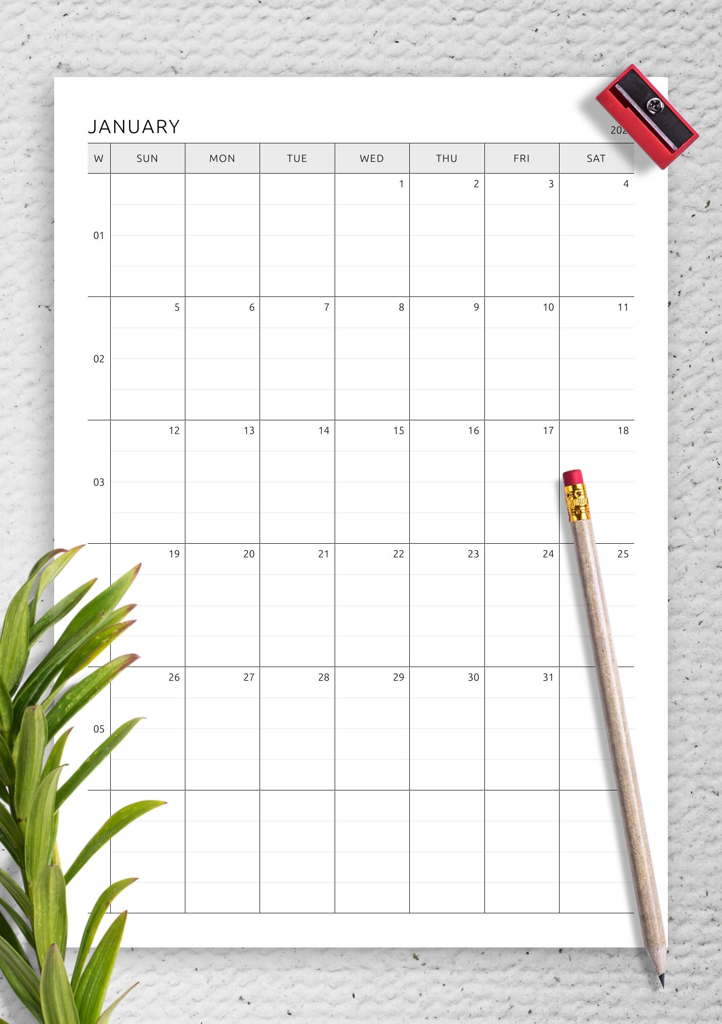 Download Printable One Page Lined Monthly Calendar PDF