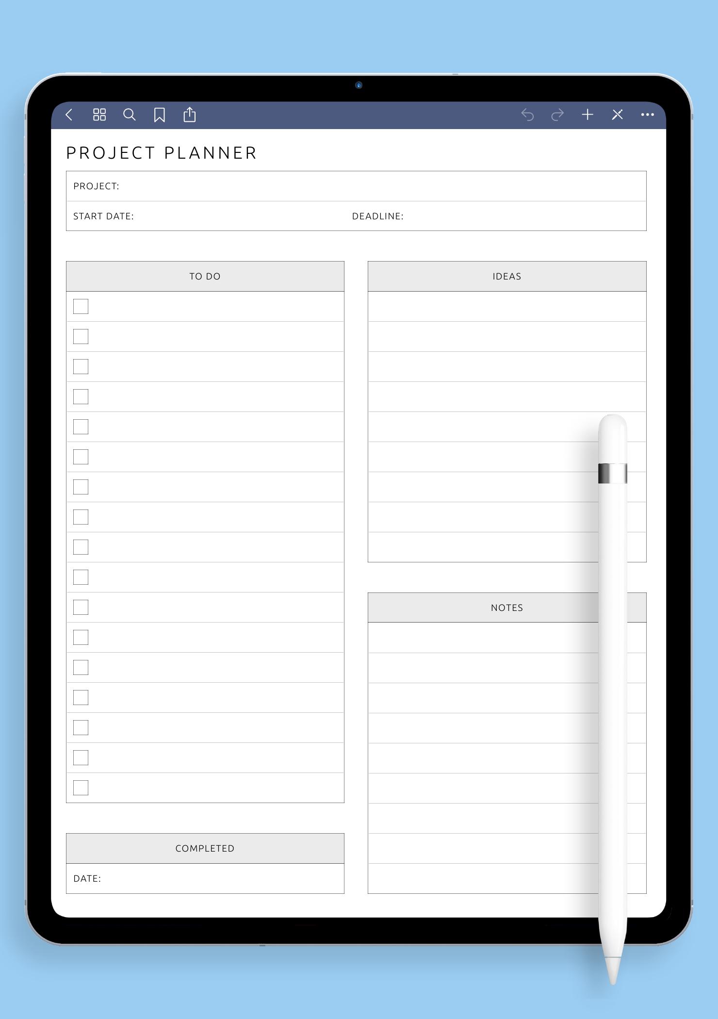 Download Printable One Page Project Planner Template PDF