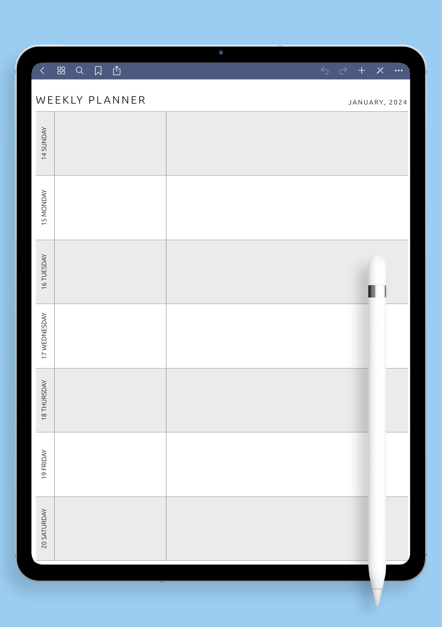 Download Printable One-page Weekly Planner Template PDF