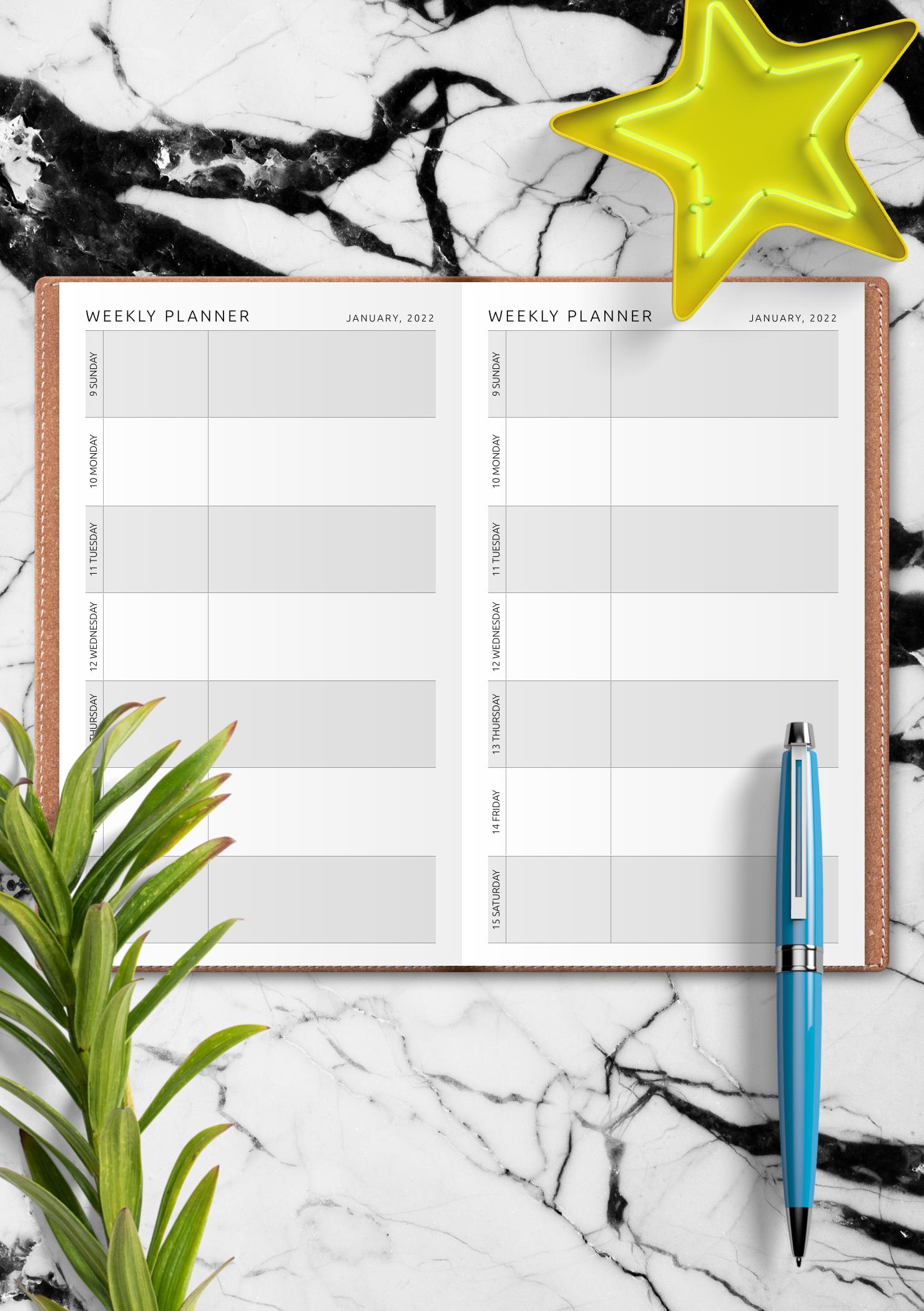 Download Printable One-page Weekly Planner Template PDF