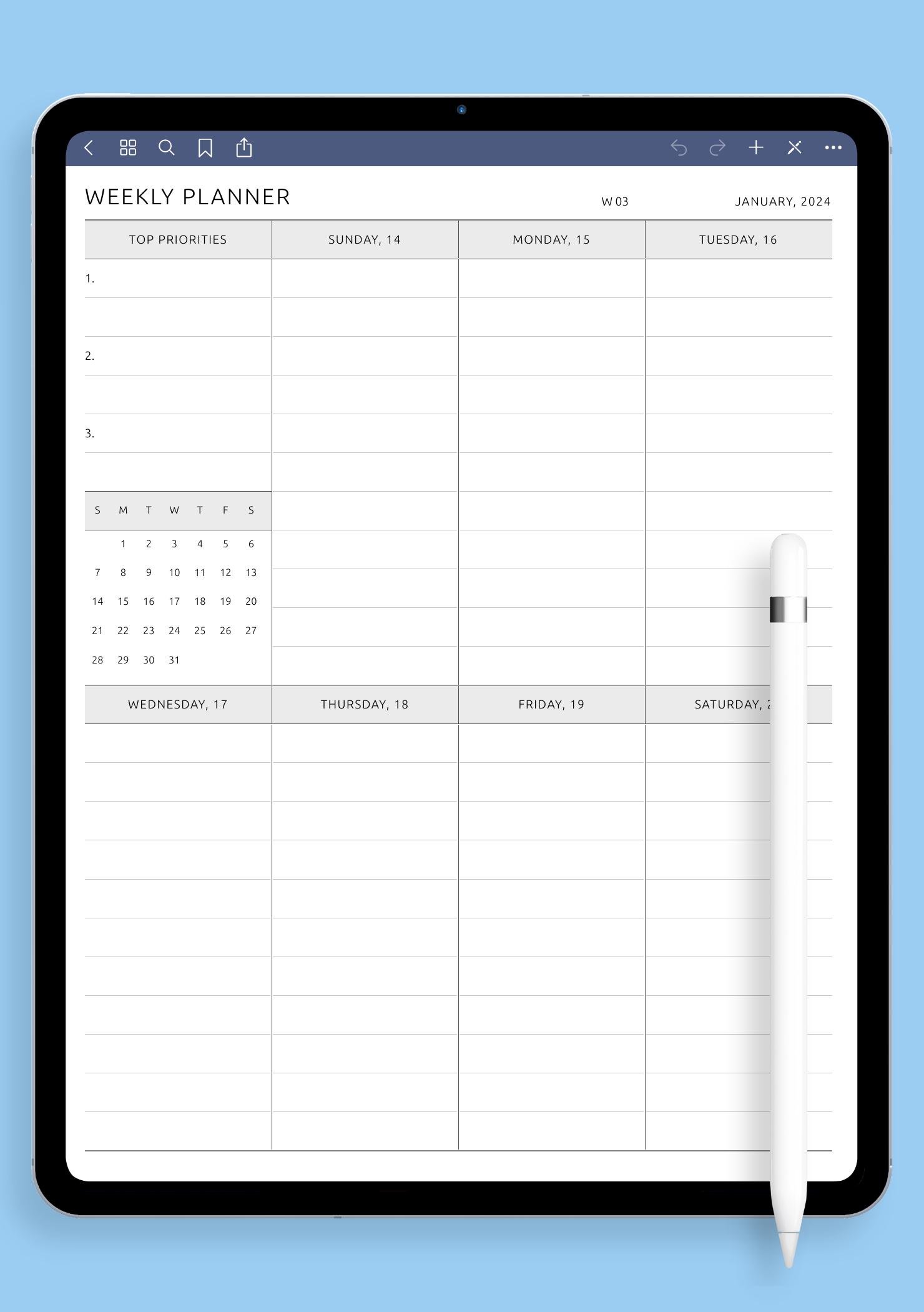 Download Printable or Digital One-Page Weekly Schedule All Days Equal ...