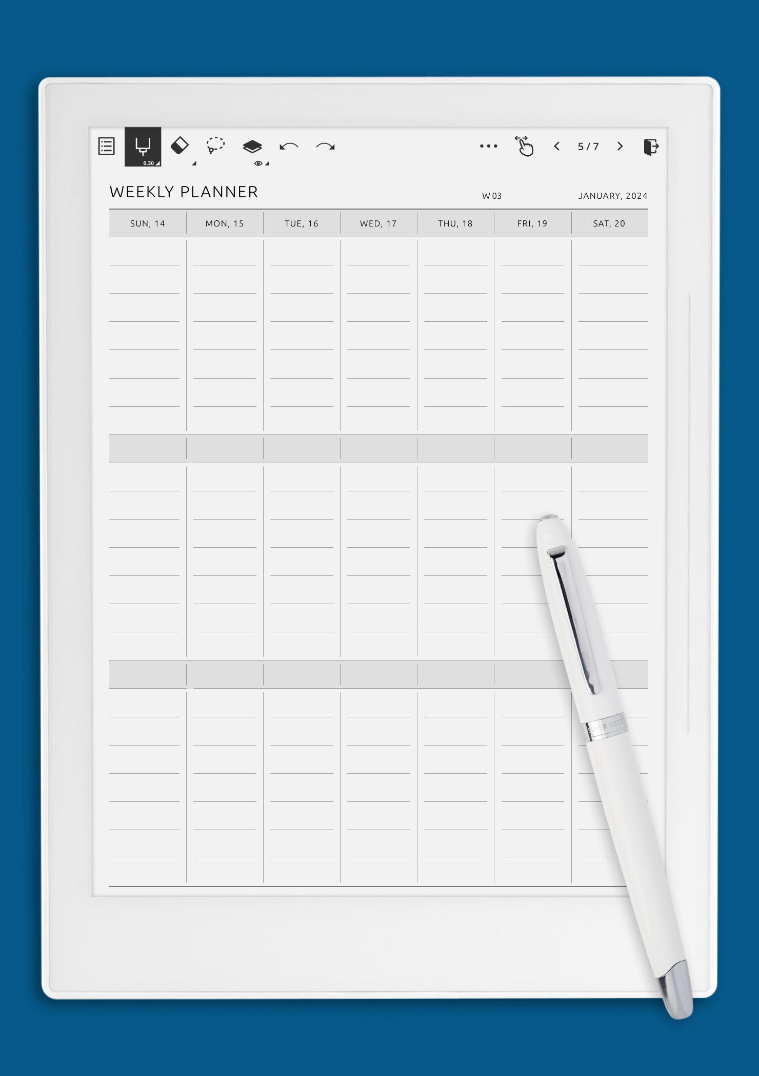 Download Weekly Vertical Planner – PDF for reMarkable