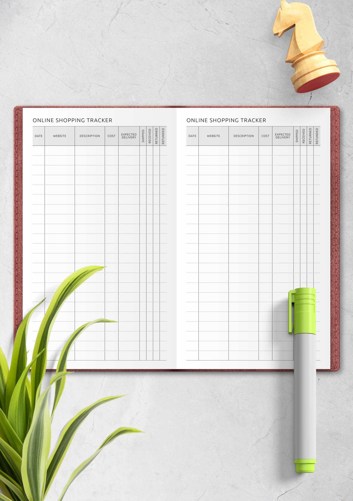 Download Printable Online Shopping Tracker PDF