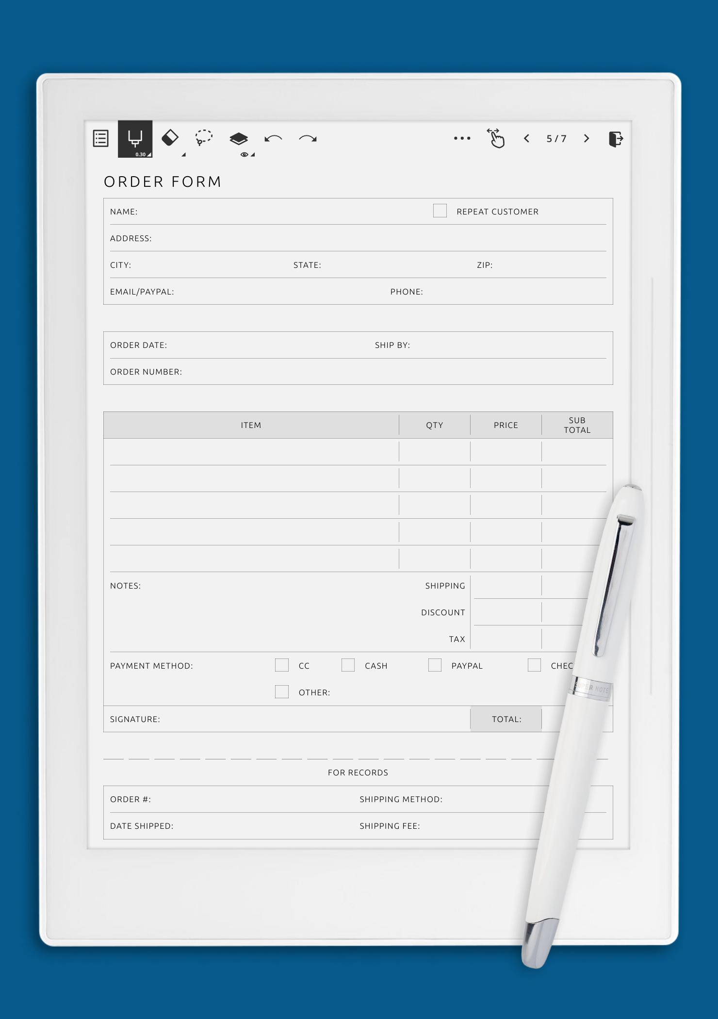Download Printable Order Form Template PDF