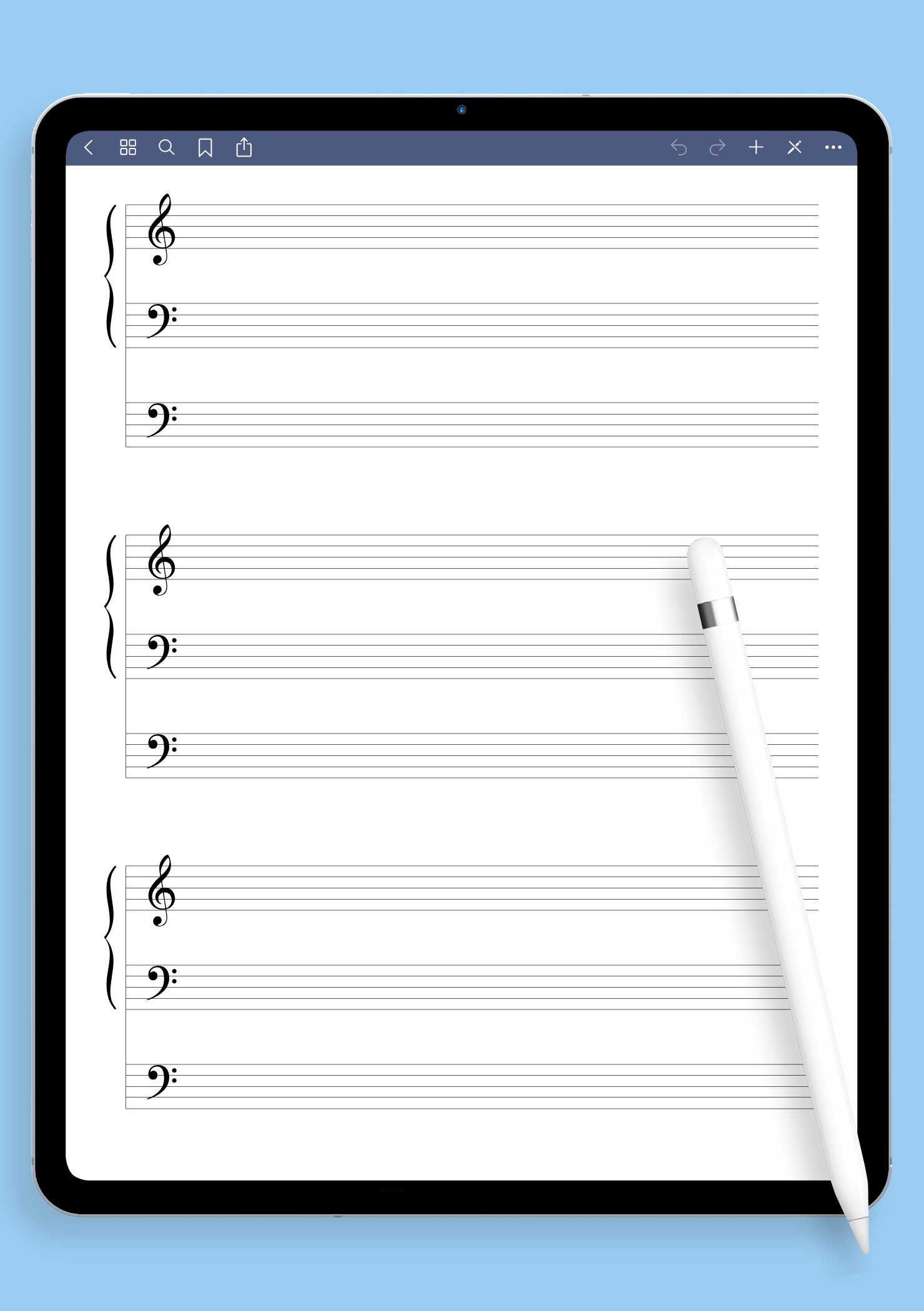 Download Organ Staff Template – Treble + Two Bass Clefs (Printable Sheet)