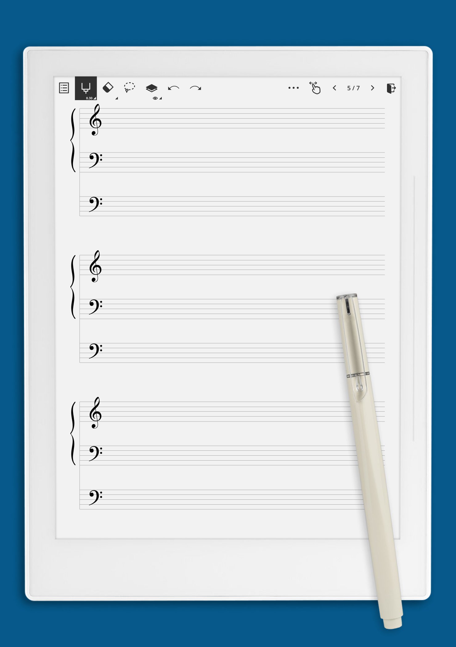 Download Organ Staff Template – Treble + Two Bass Clefs (Printable Sheet)