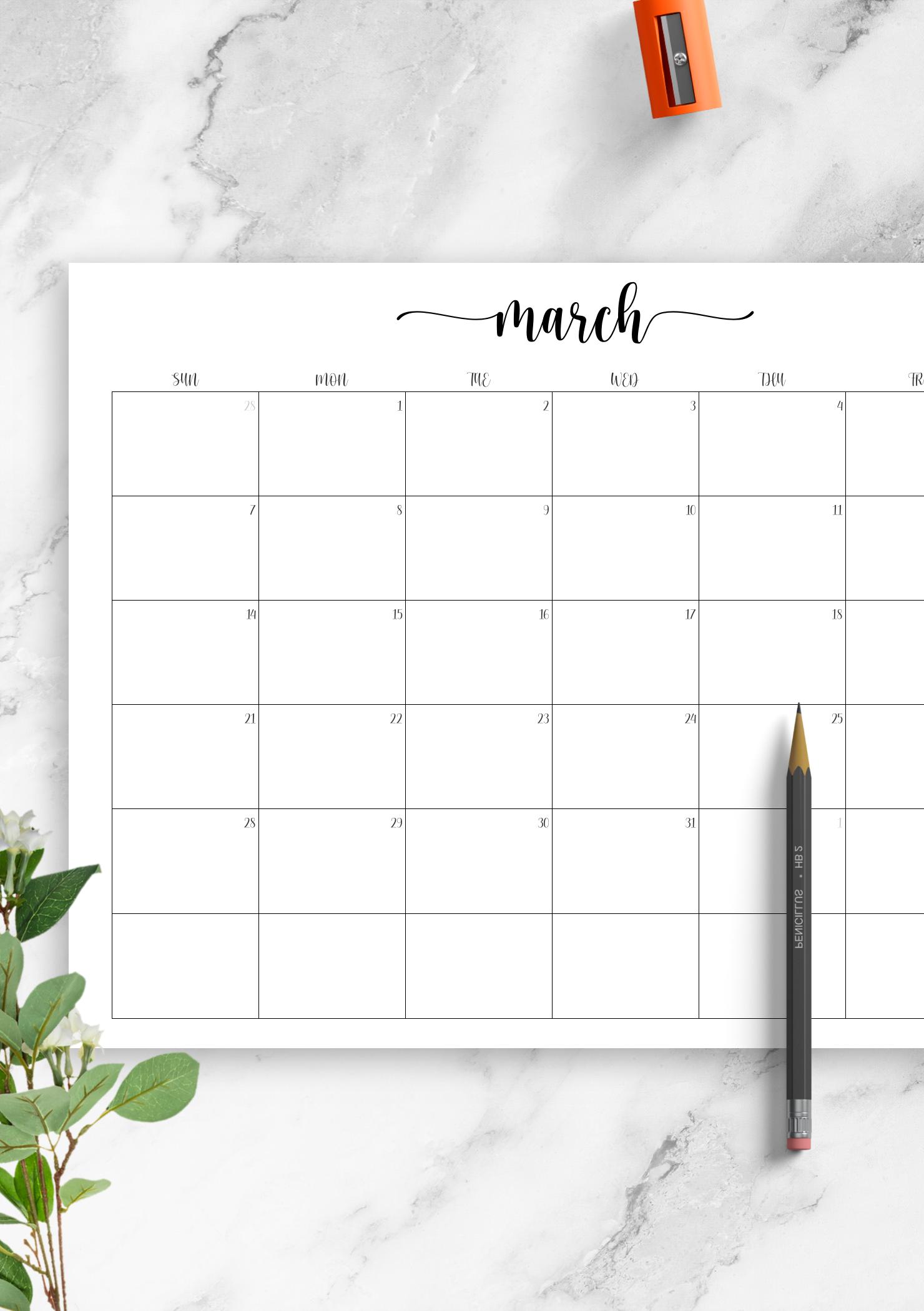 Download Printable Original Monthly Calendar PDF