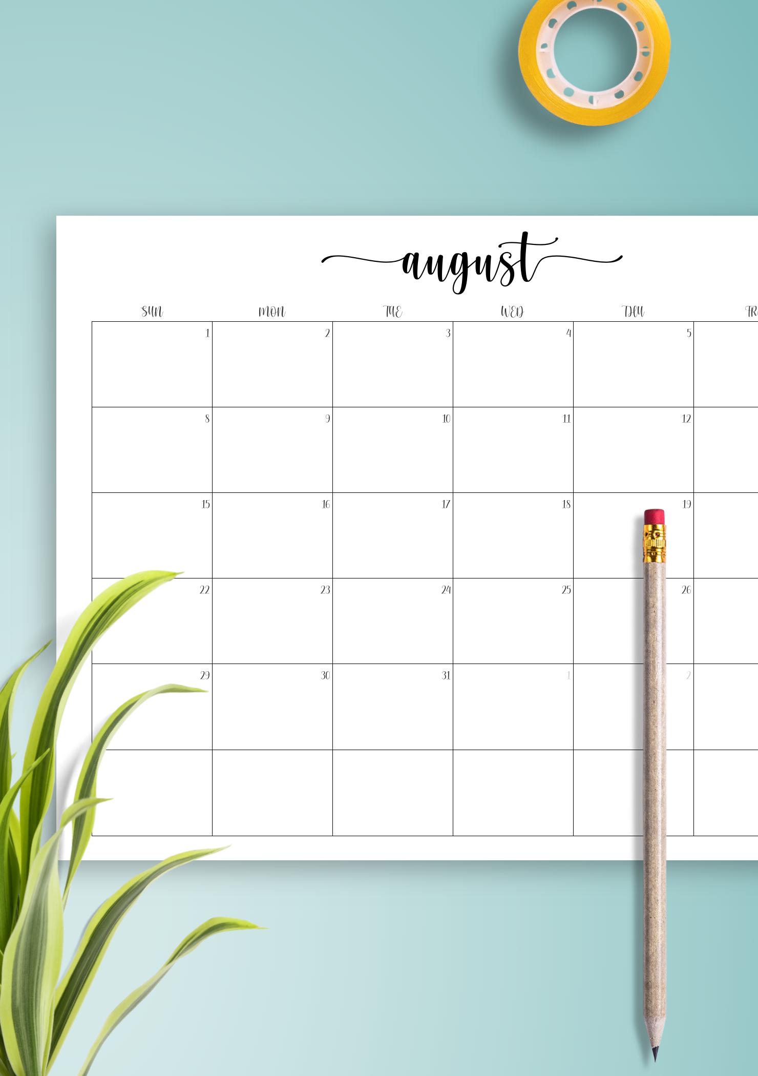 Download Printable Original Monthly Calendar PDF
