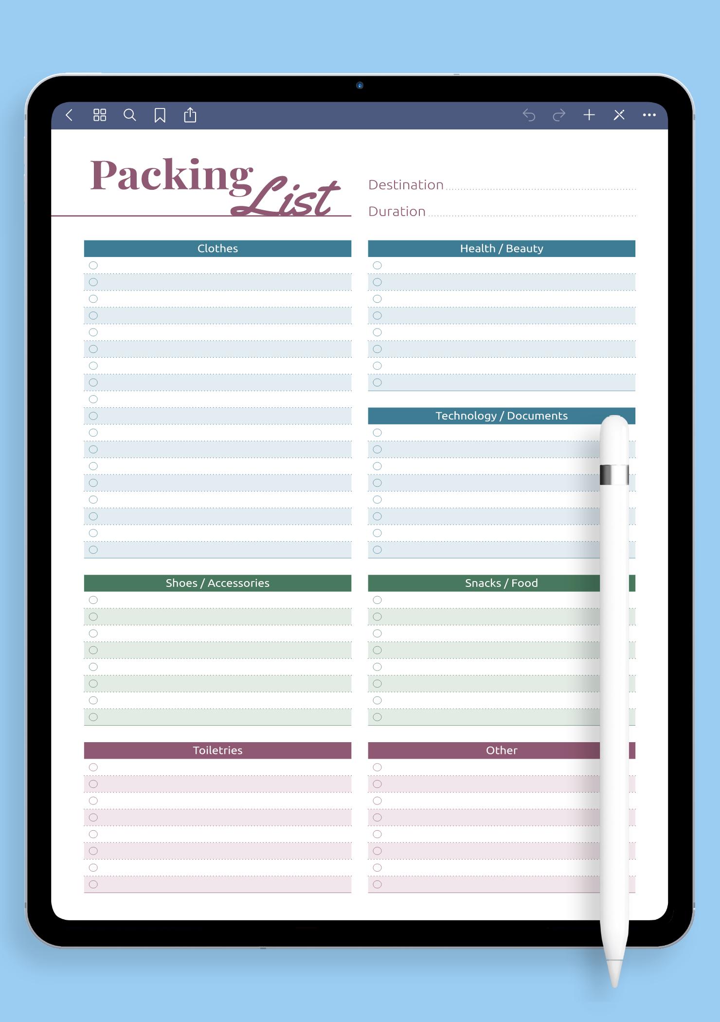 Download Printable Packing List PDF