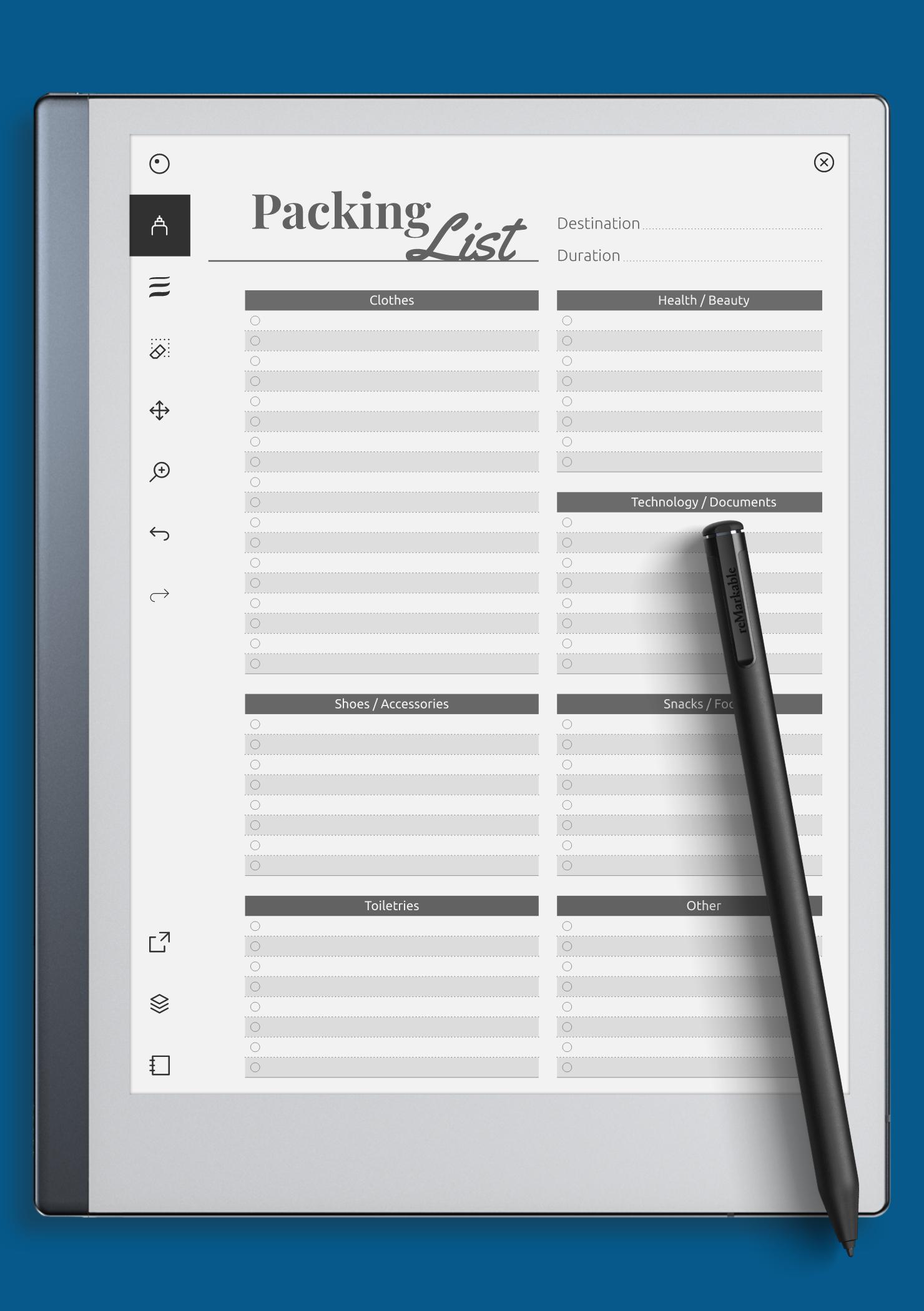 Download Printable Packing List PDF