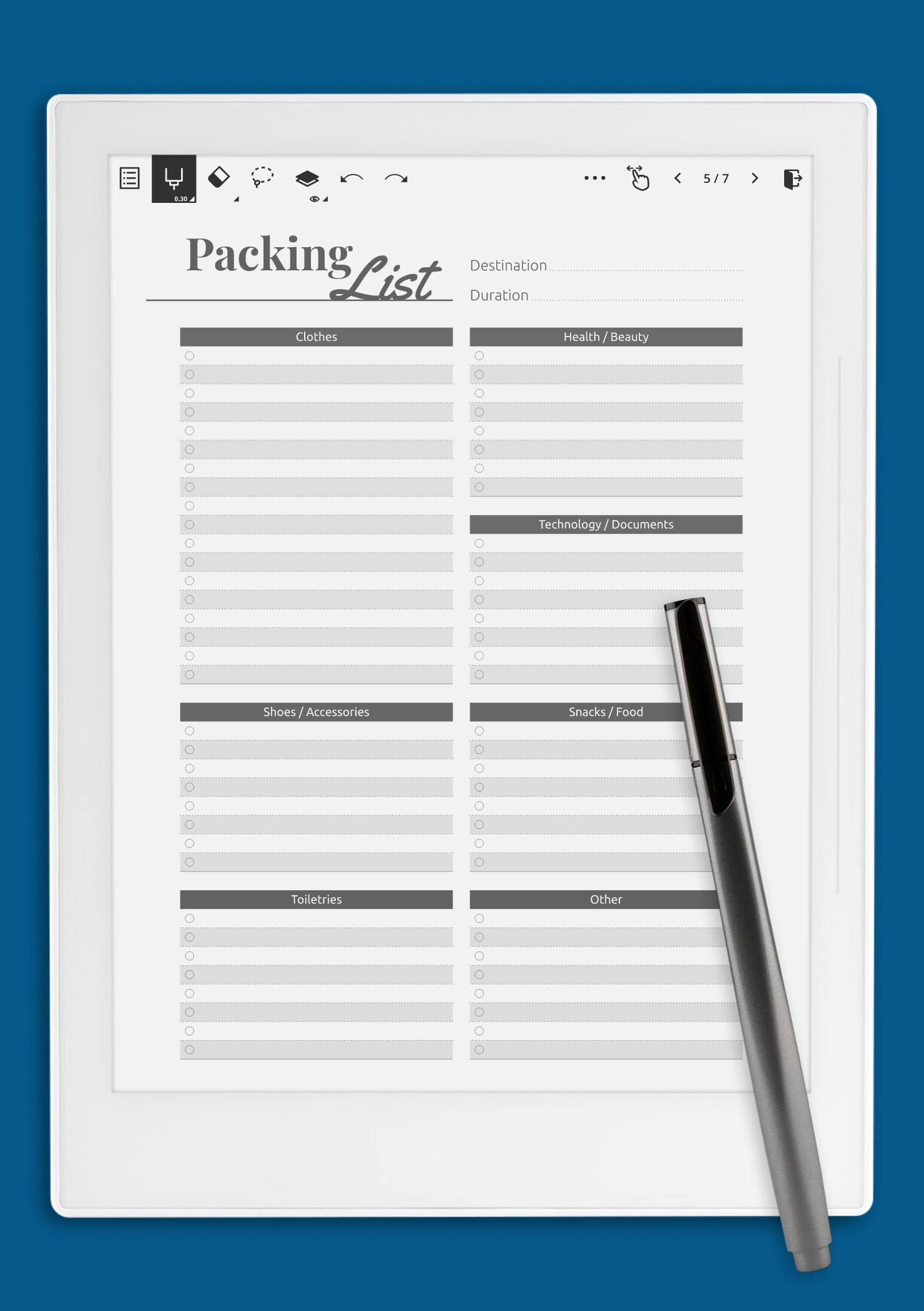 Download Printable Packing List PDF