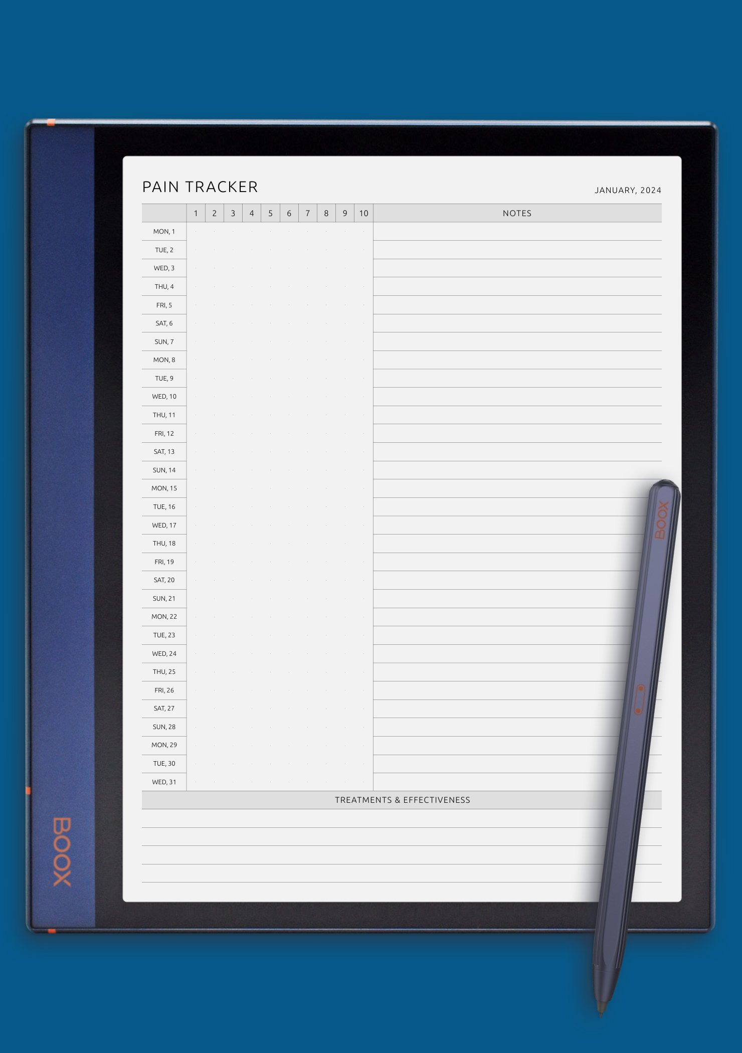 Download Printable Pain Tracker Template PDF