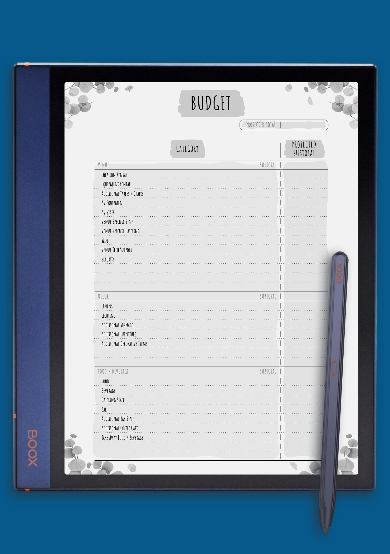 Download Printable Party Budget Template - Floral Style PDF