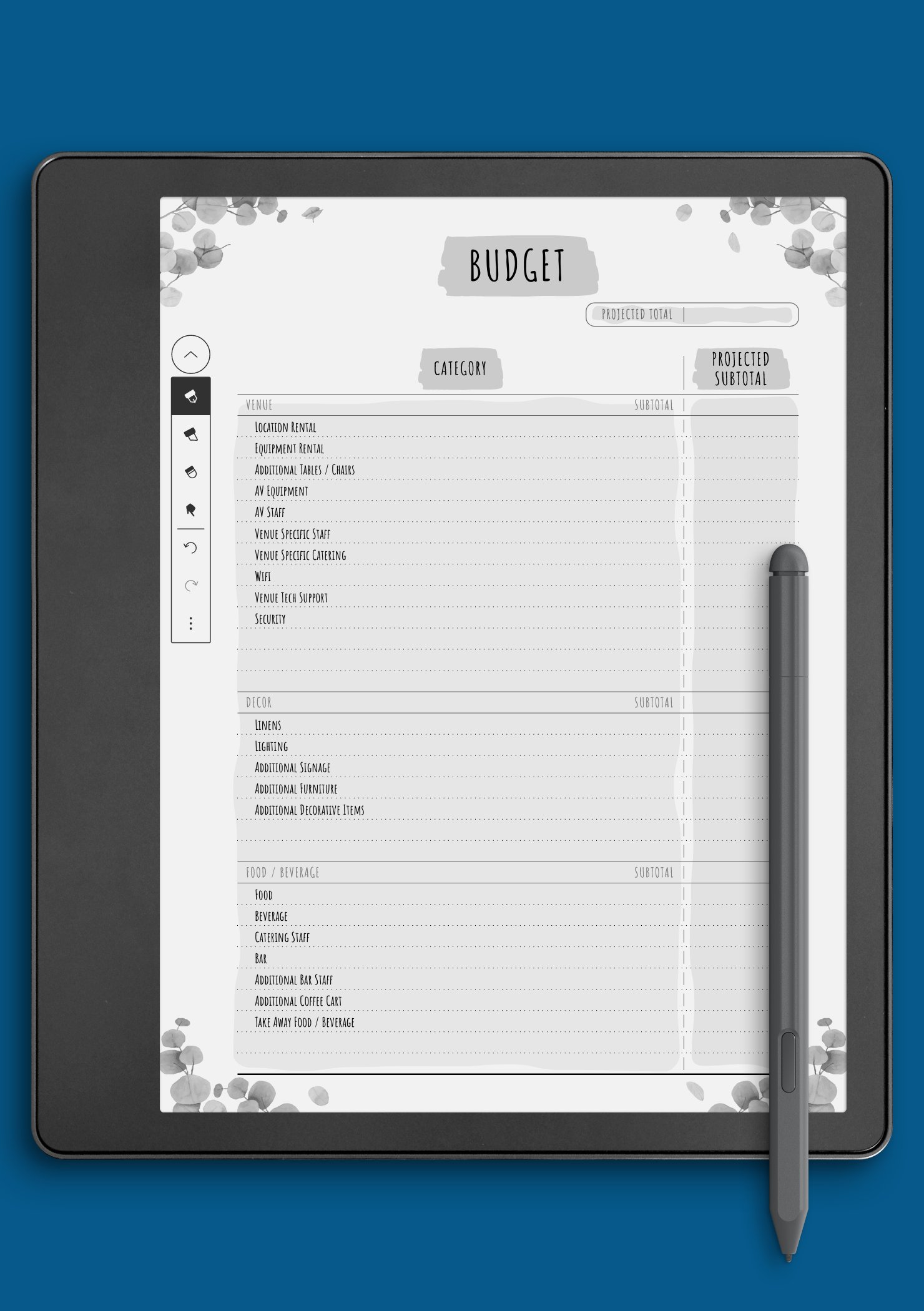 Download Printable Party Budget Template - Floral Style PDF