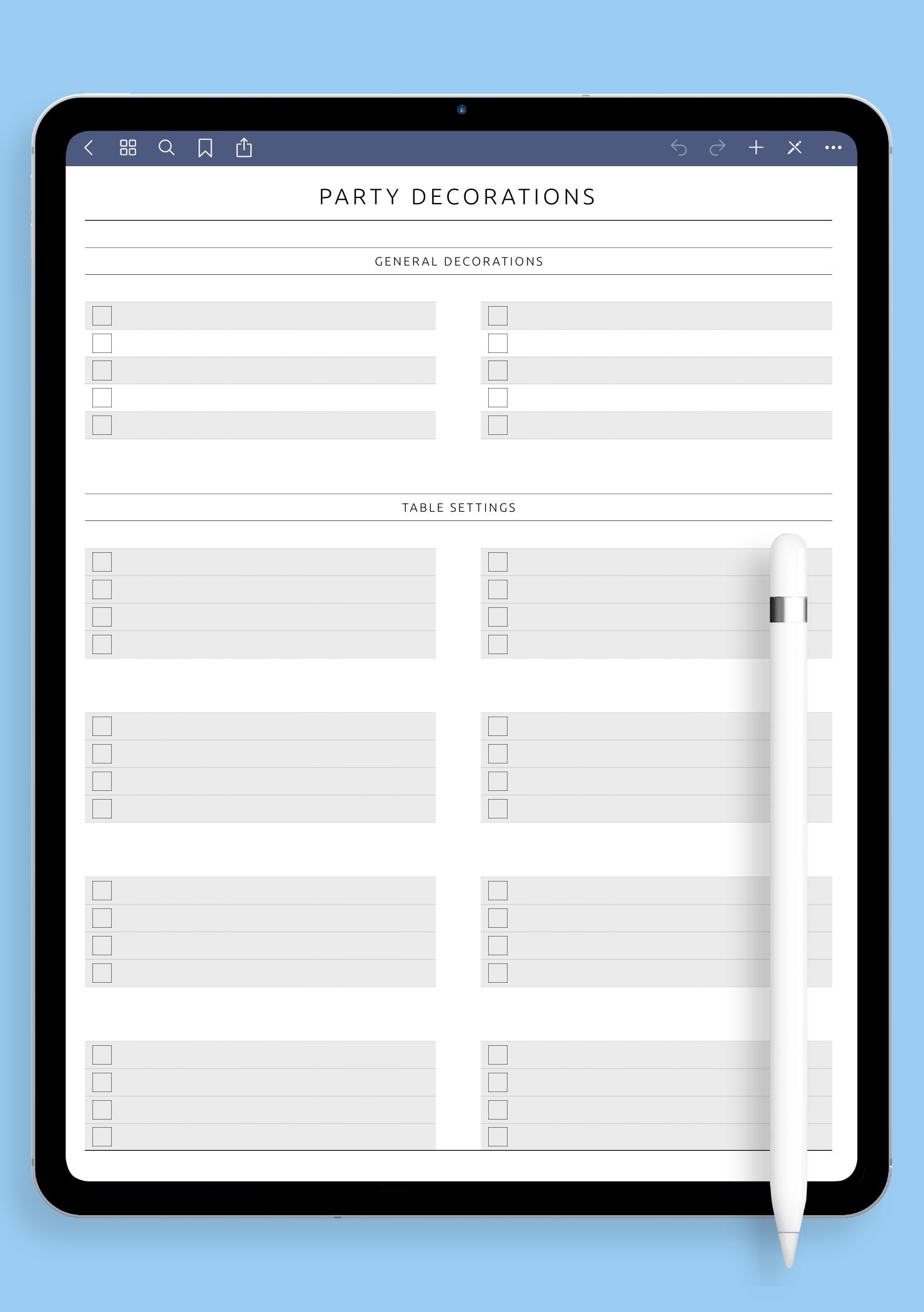 Download Printable Party Decorations List - Original Style PDF