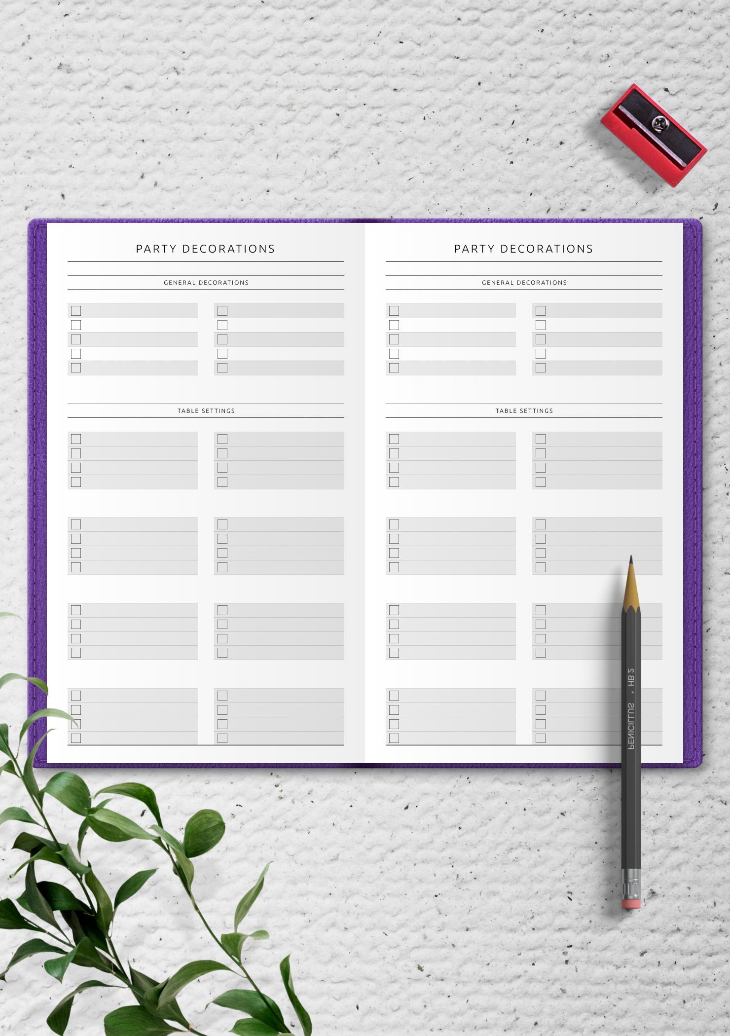 Download Printable Party Decorations List - Original Style PDF