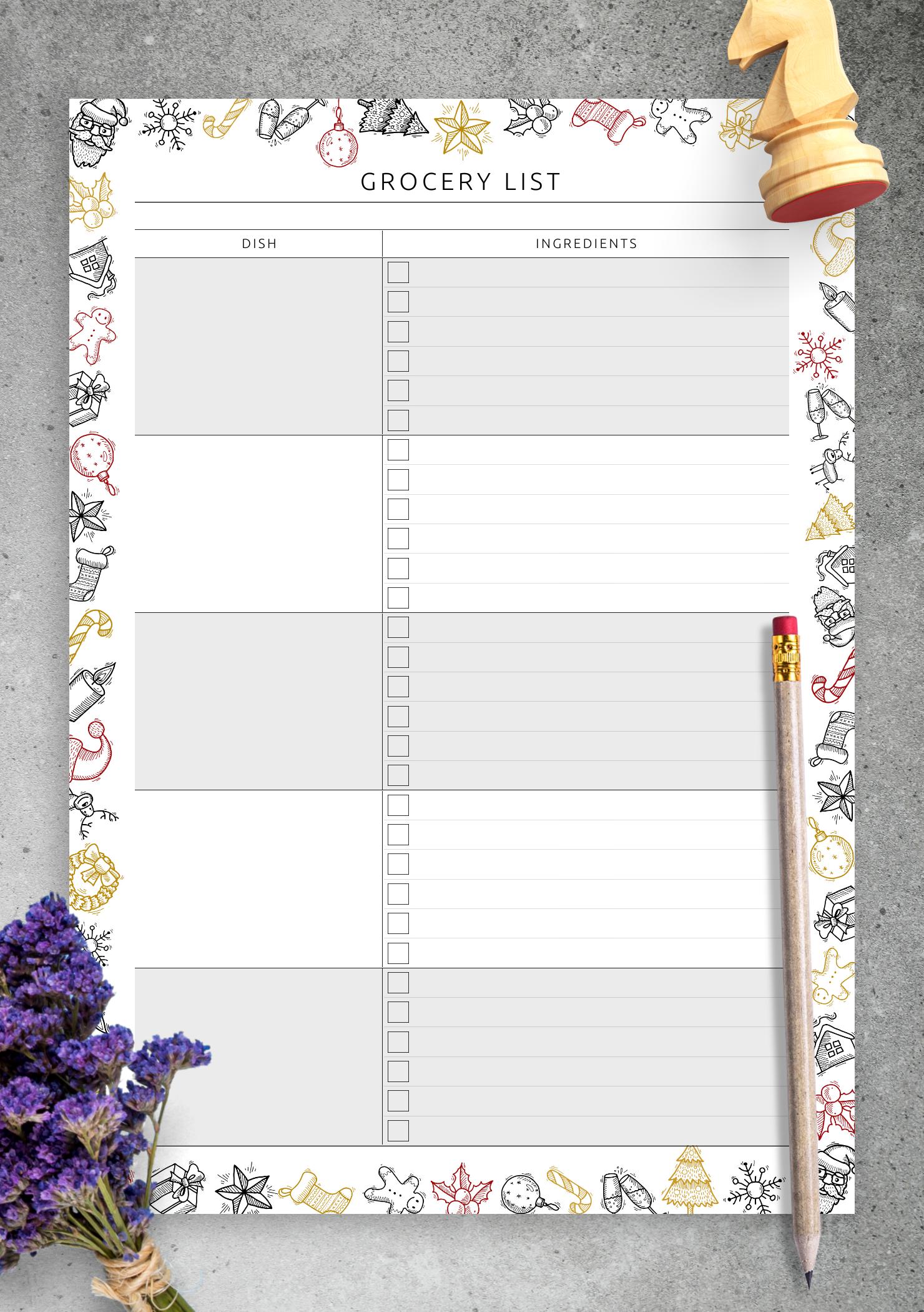 Download Printable Party Grocery List - Original Style PDF