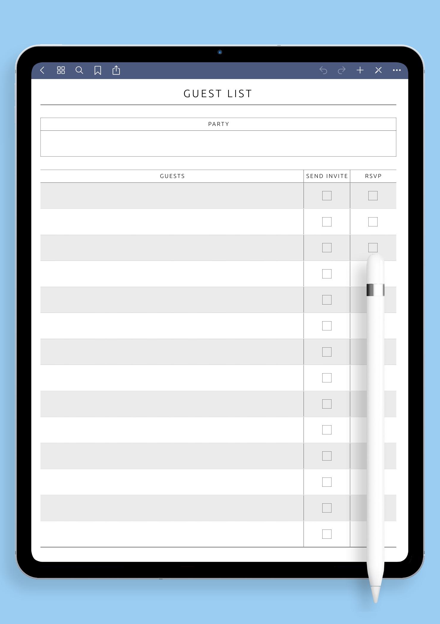 Download Printable Party Guest List - Original Style PDF