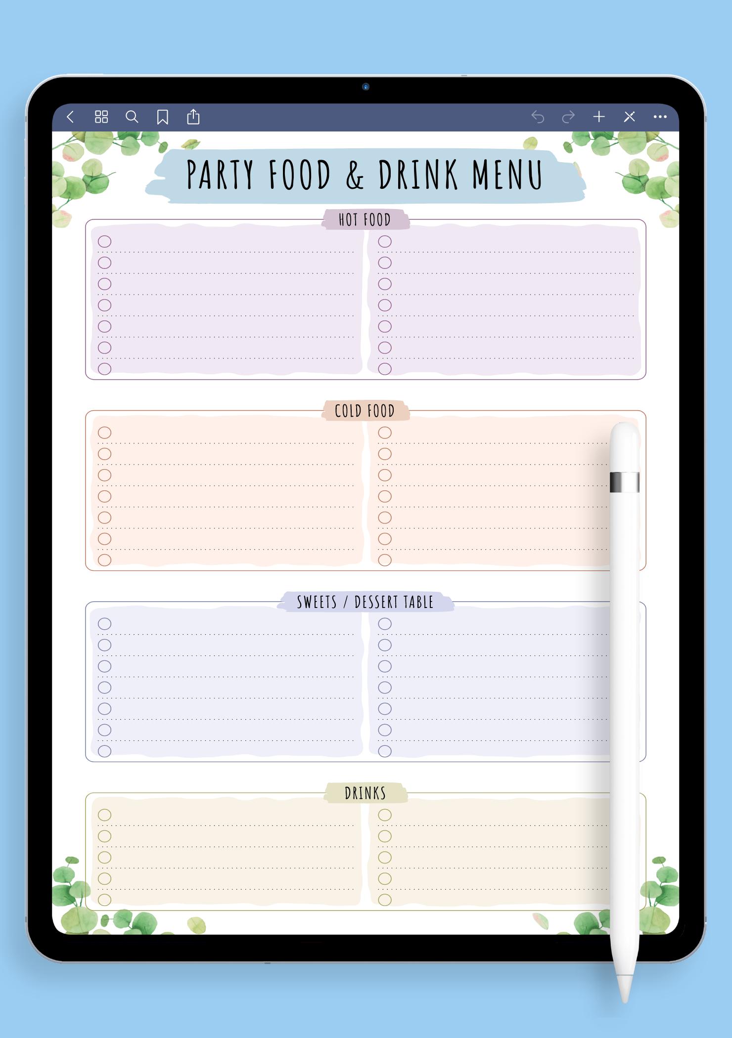 Download Printable Party Menu - Floral Style PDF