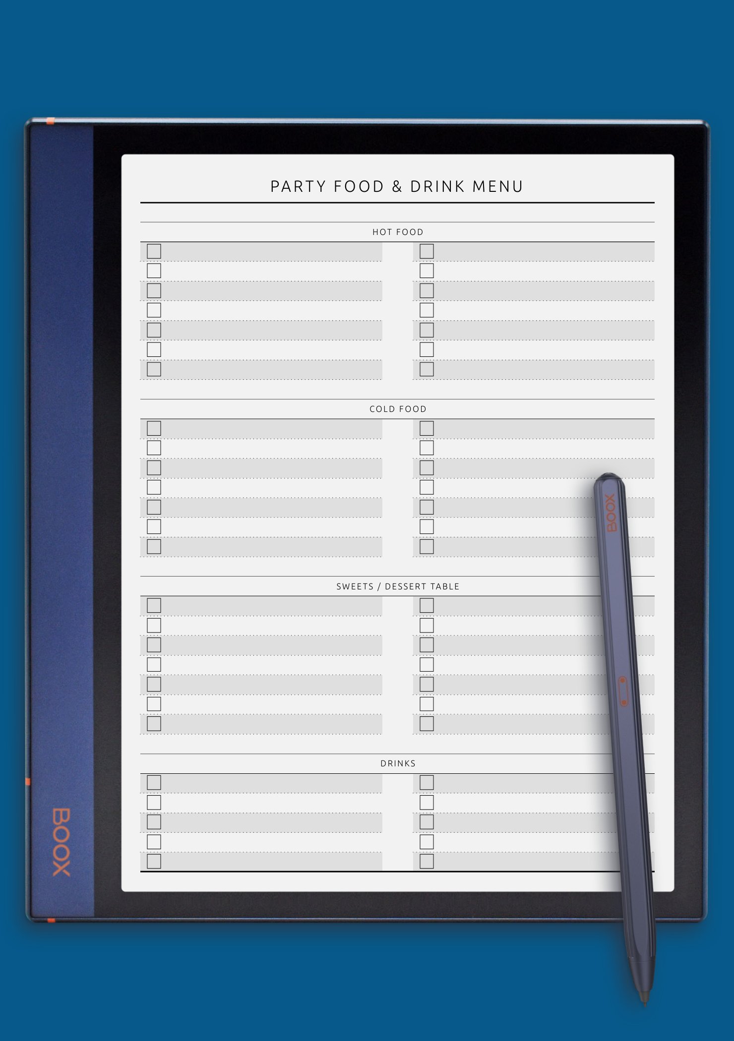 Download Printable Party Menu - Original Style PDF