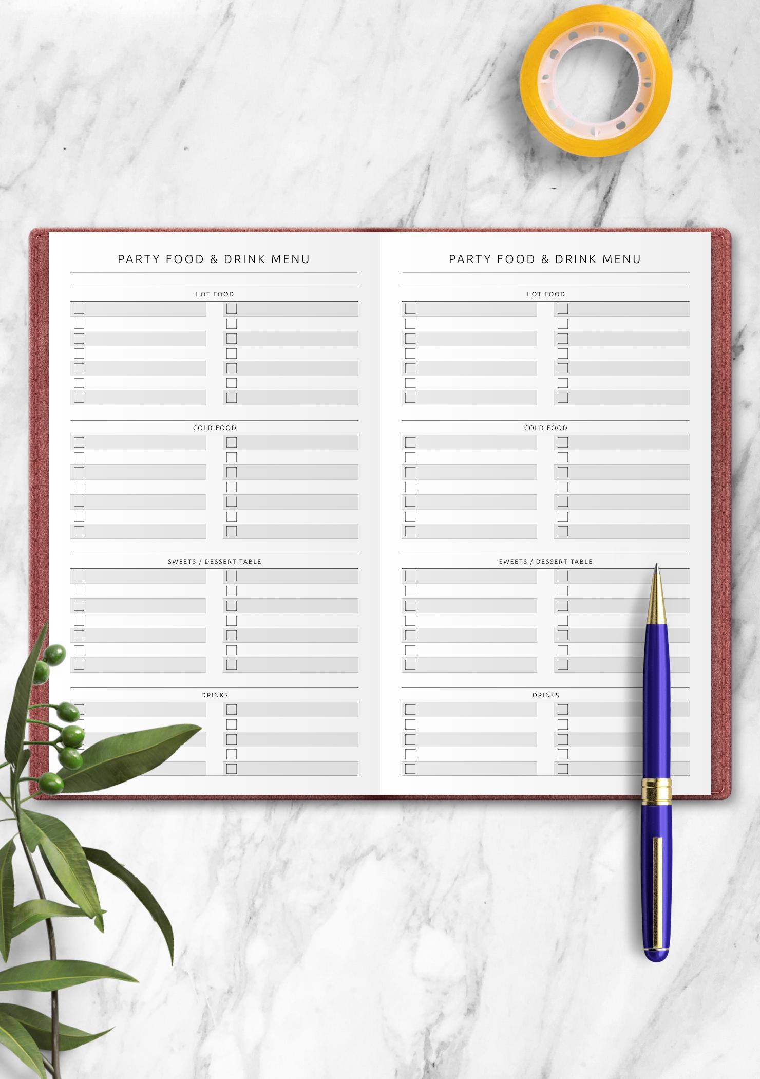 Download Printable Party Menu - Original Style PDF