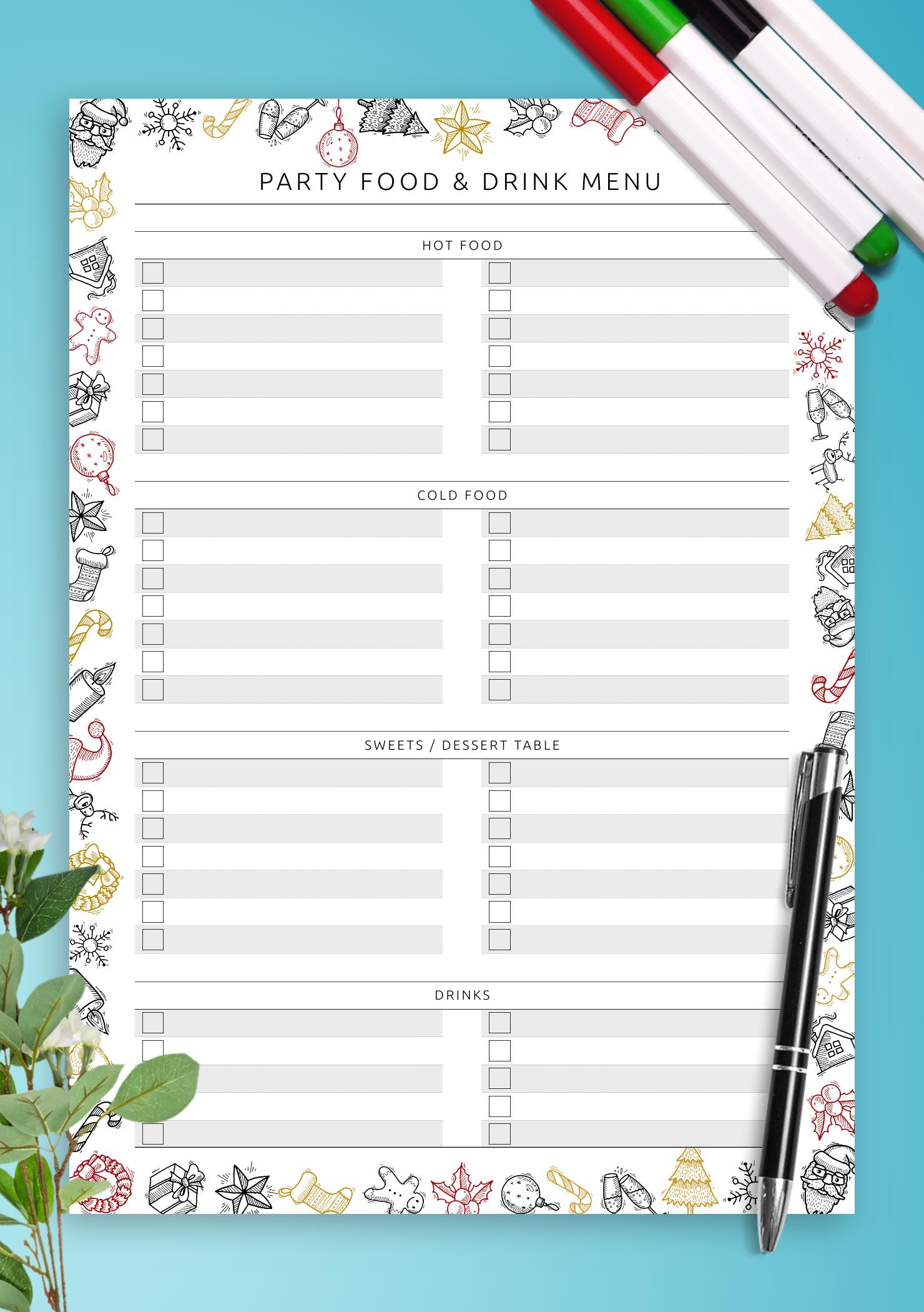 Download Printable Party Menu - Original Style PDF