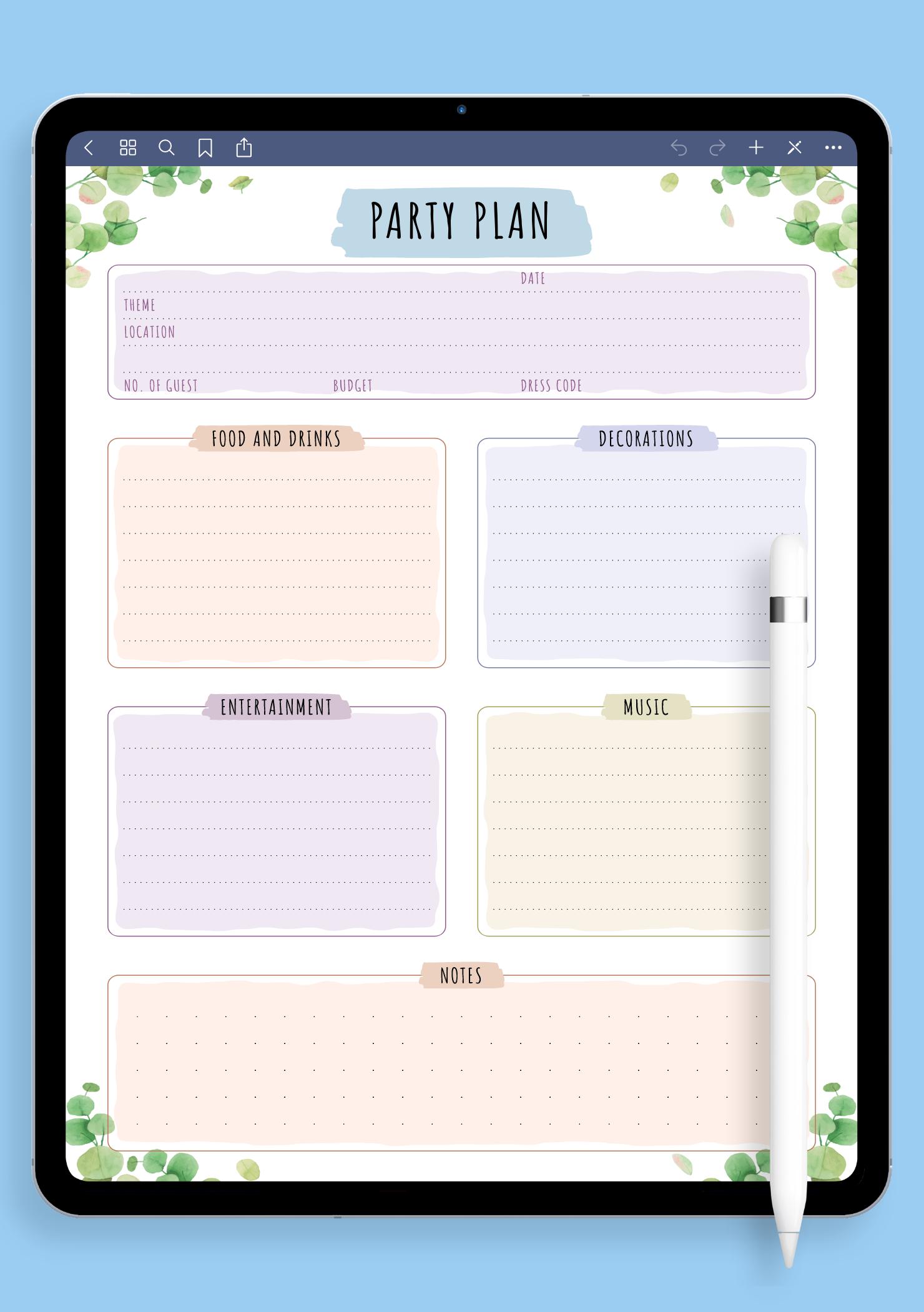 Download Printable Party Plan - Floral Style PDF