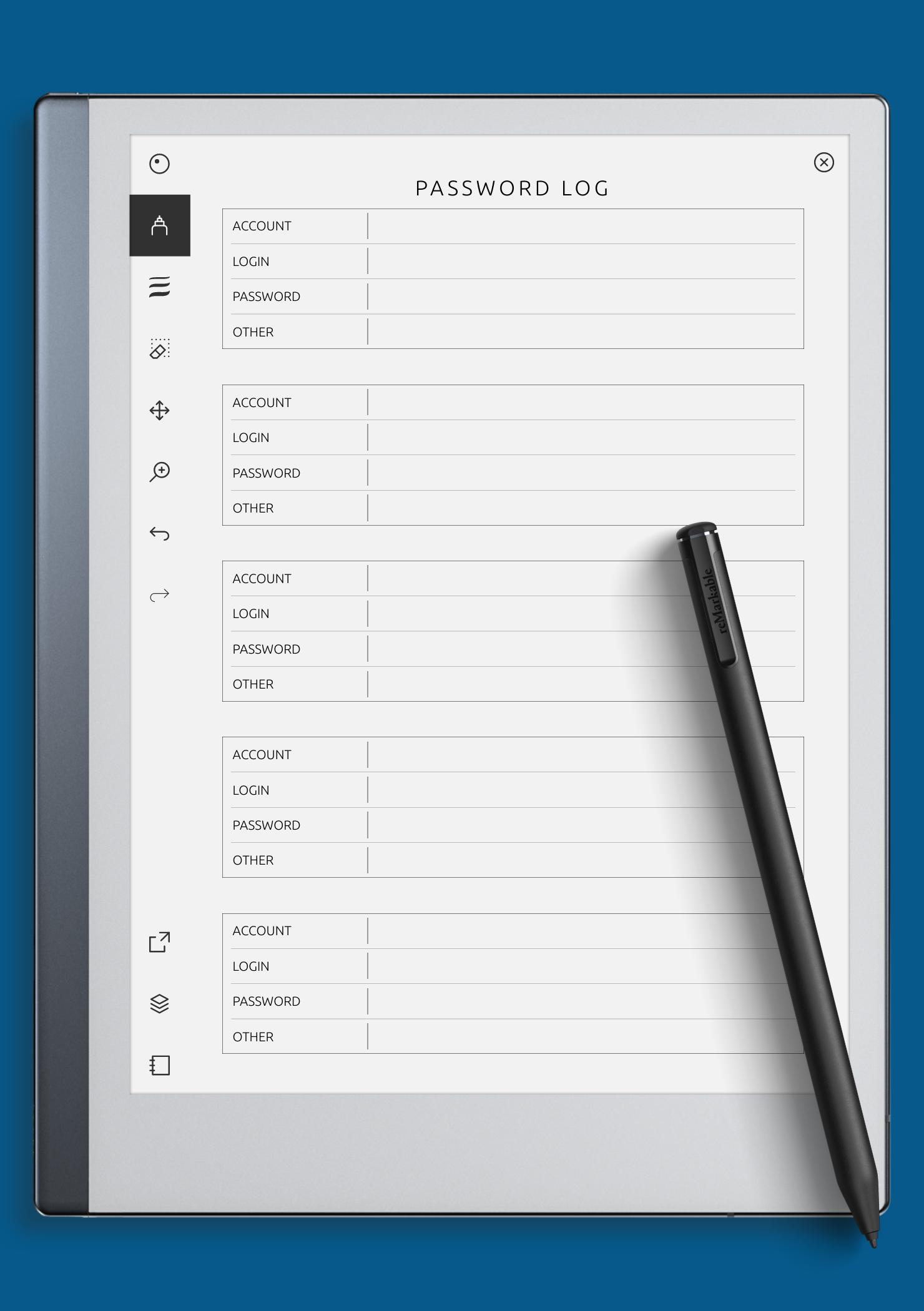 Download Printable Password Log Template - Minimalist Style PDF