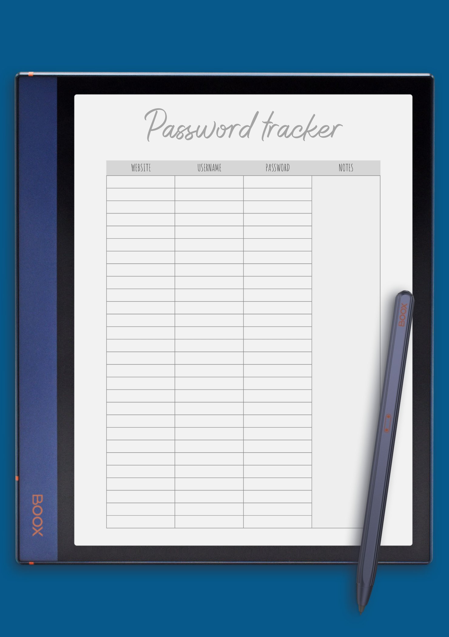 Download Printable Password Tracker Template with Notes Section PDF