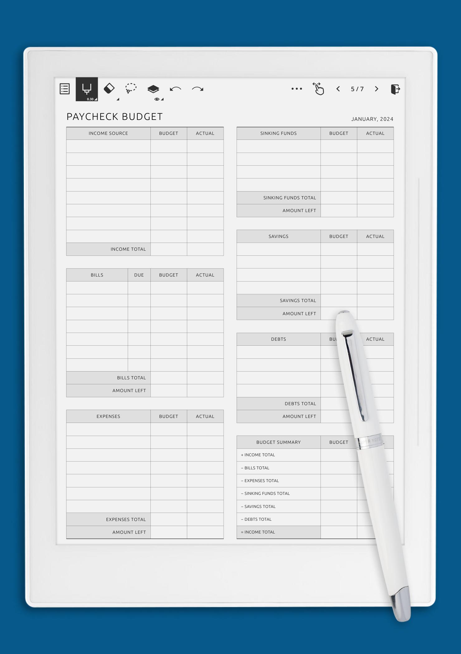 Printable and Digital Paycheck Budget Template - Download PDF for ...