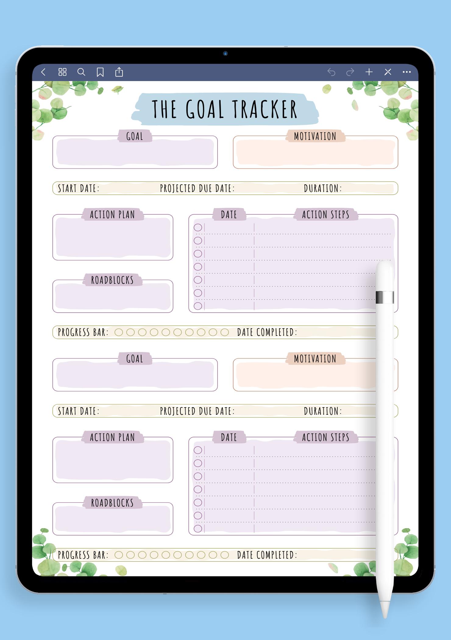 Download Printable Personal Goal Tracker - Floral Style PDF