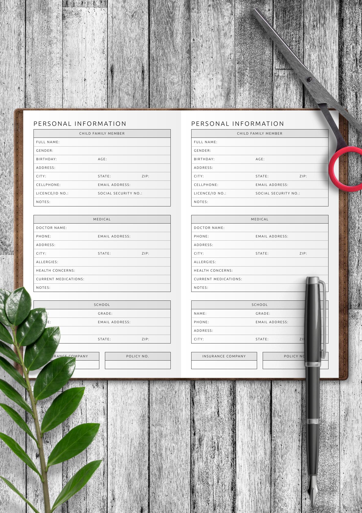 Download Printable Personal Information For Child Template PDF