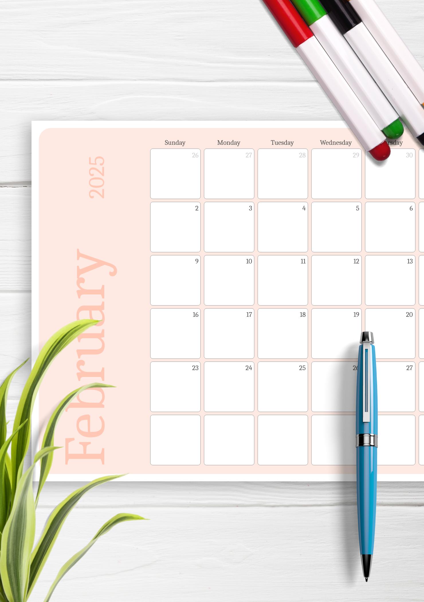 Download Printable Pink Monthly Calendar PDF