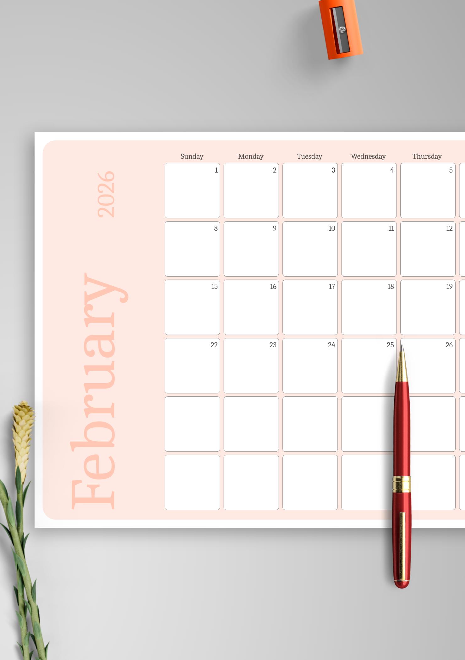 Download Printable Pink Monthly Calendar PDF