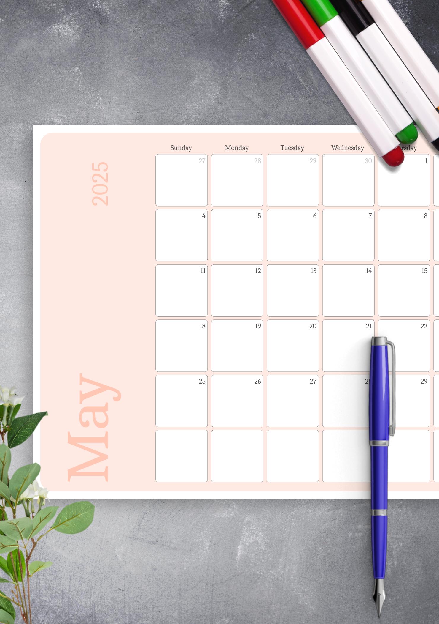 Download Printable Pink Monthly Calendar PDF