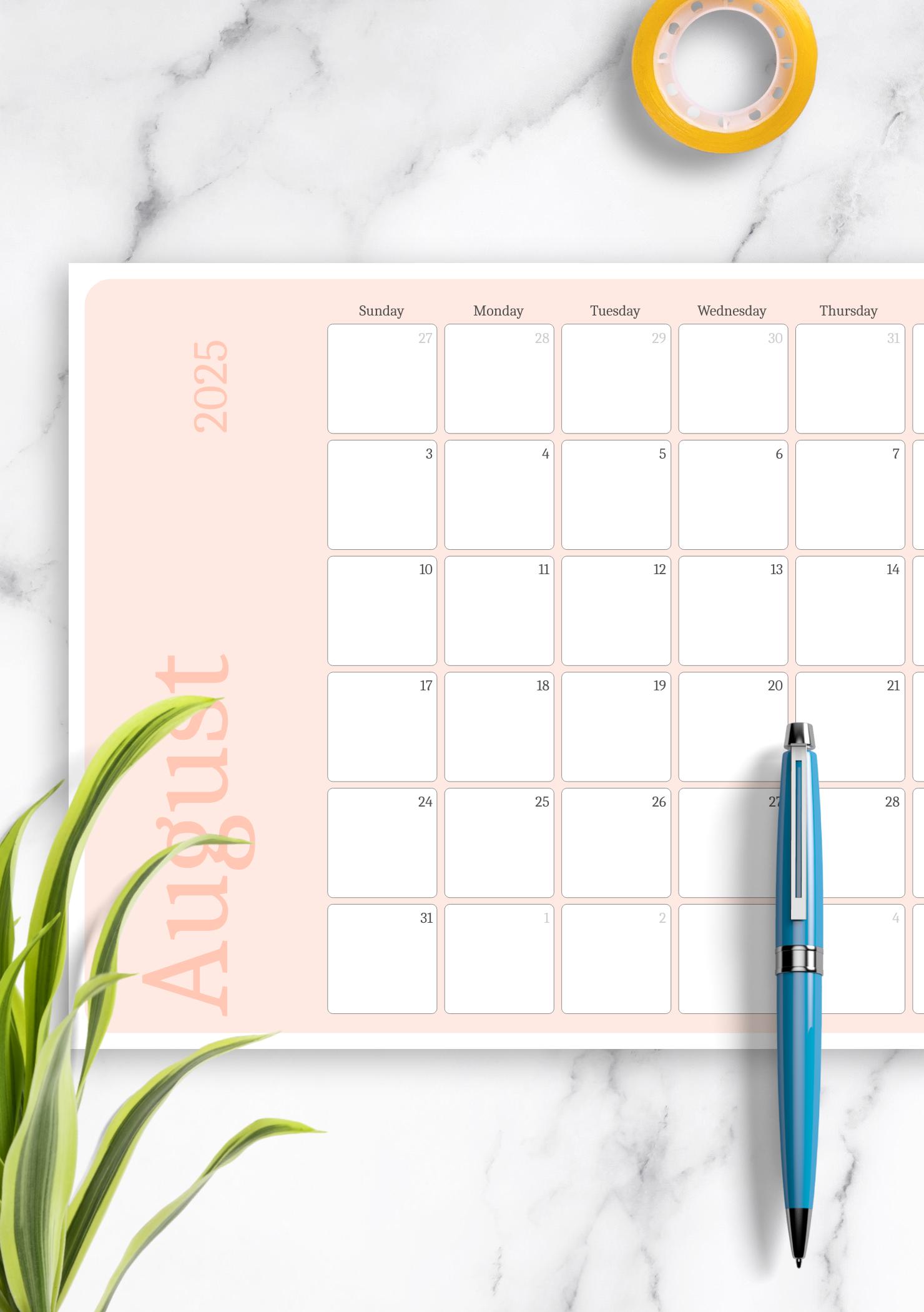 Download Printable Pink Monthly Calendar PDF
