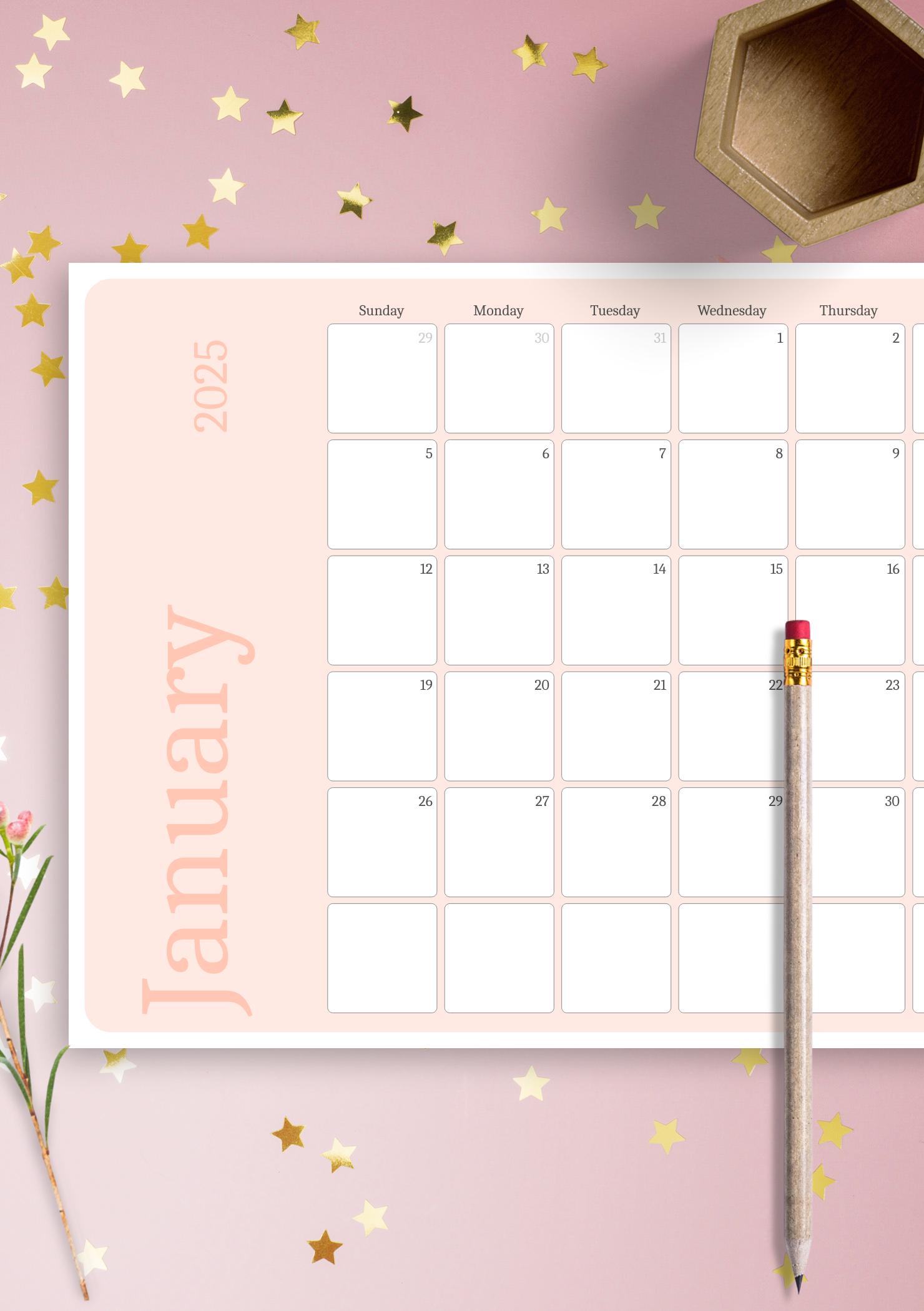 Download Printable Pink Monthly Calendar PDF